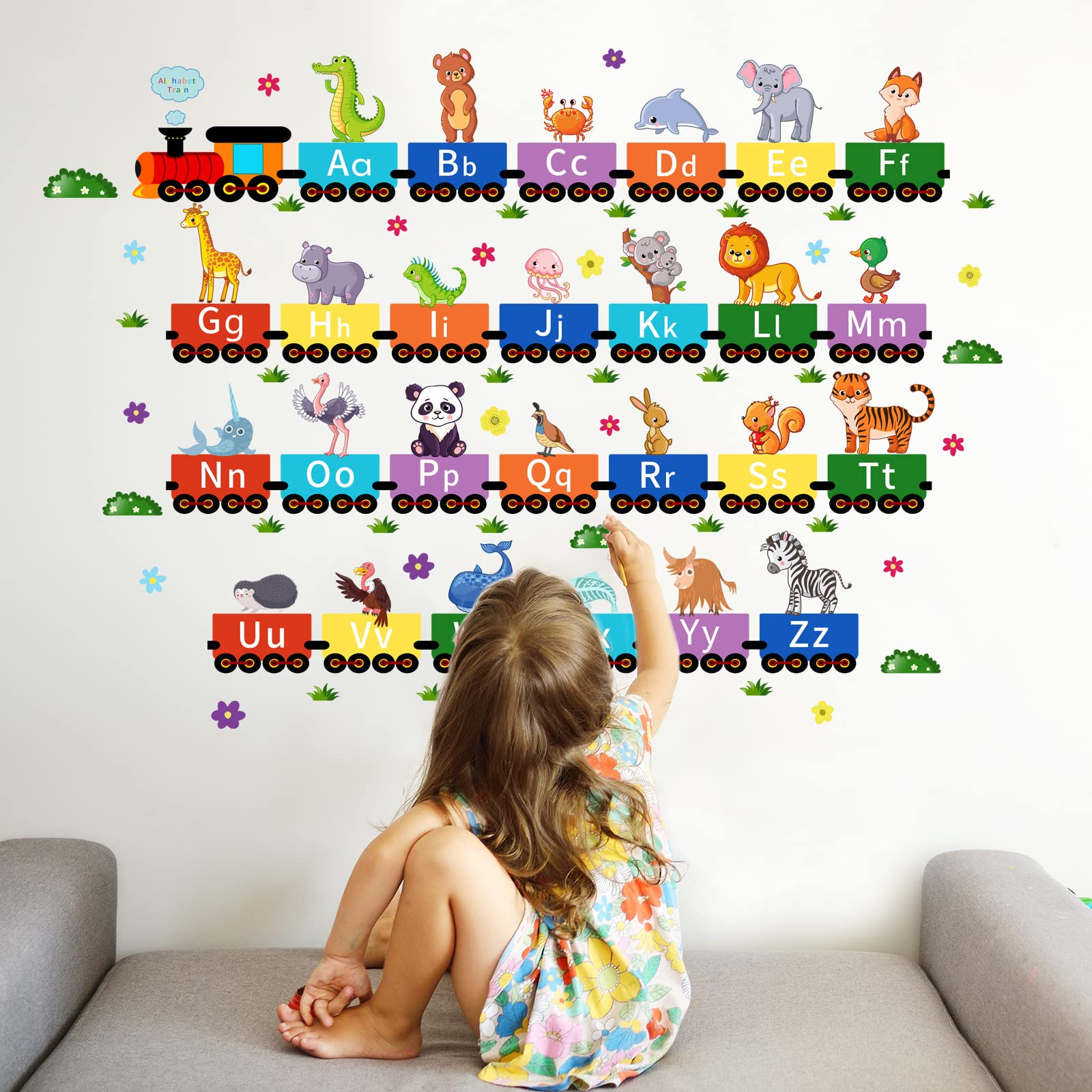 Kids Wall Decals Alphabet Stickers - Animal Train ABC Wall Decor Classroom Wall Decals Educational Wall Stickers for Toddler Playroom (Alphabet Train)