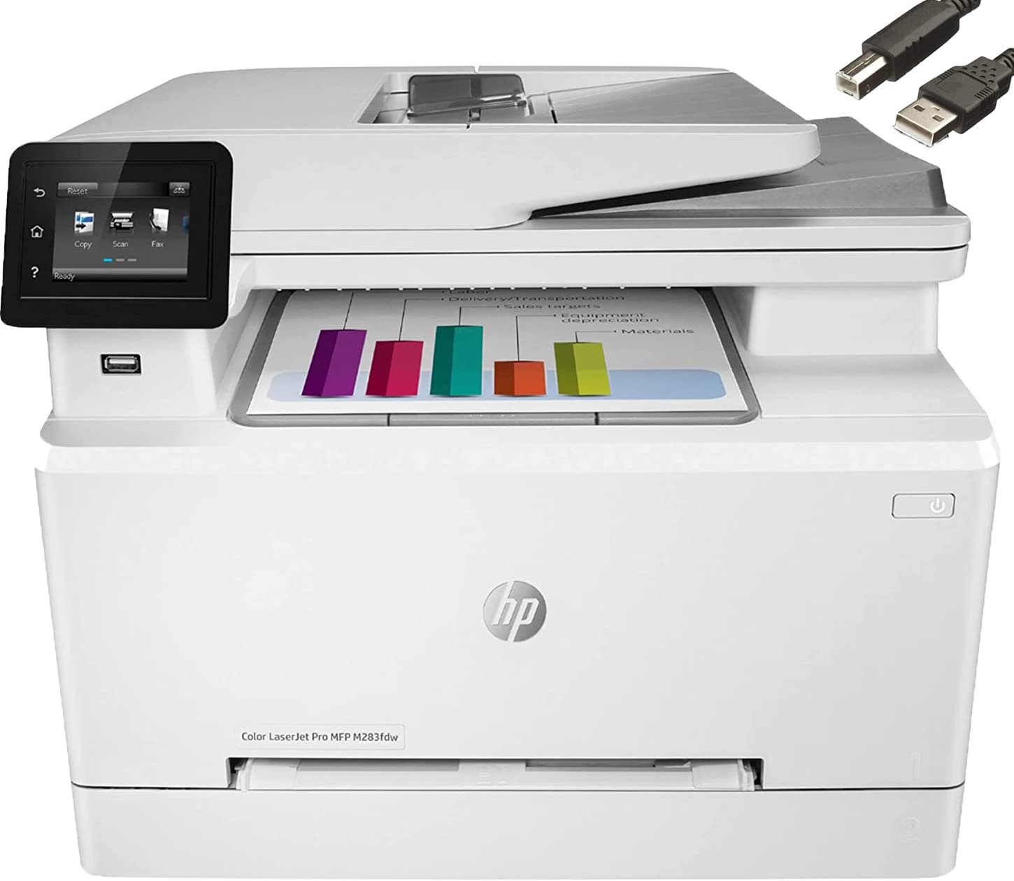 HP Color LaserJet Pro M283fdw Wireless All-in-One Laser Printer, Remote Mobile Print, Print Scan Copy Fax, Auto 2-Sided Printing, 22 ppm, 250-Sheet, Works with Alexa, Bundle with JAWFOAL Printer Cable