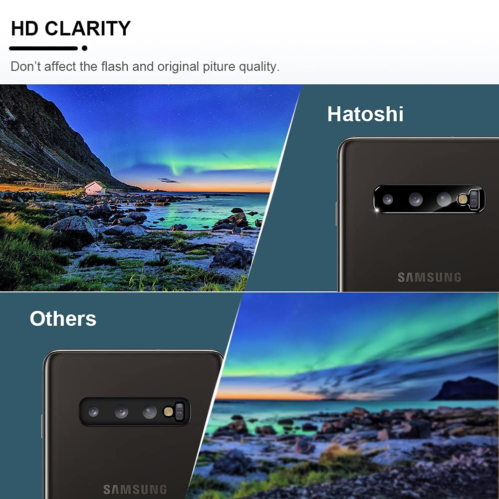 HATOSHI 3 Pack Screen Protector for Samsung Galaxy S10 Plus with 3 Pack Camera Lens Protector, Easy Installation HD Clear Flexible TPU Full Protective Screen for Samsung S10+ 6.4-inch [Work with Case]