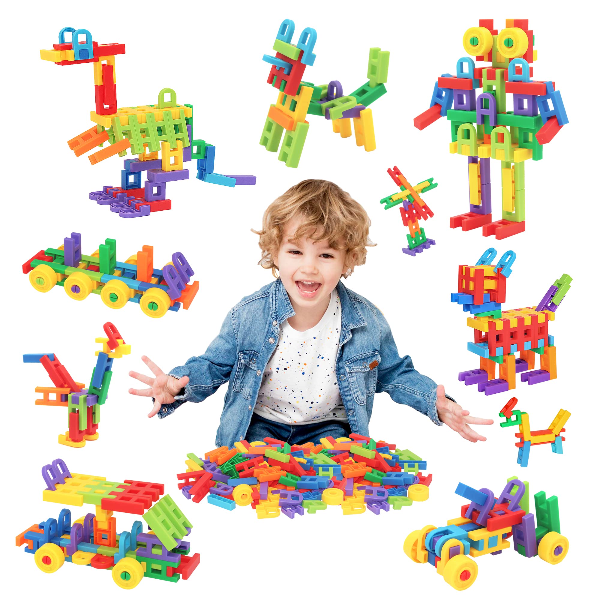 iYuePeng DIY Plastic 3D Building Blocks - 112pcs STEM Educational Toys for Kids 3+ - H Shape Interlocking Fat Brain Games Theme Construction Engineering - Perfect for Family, Kindergarten Classroom