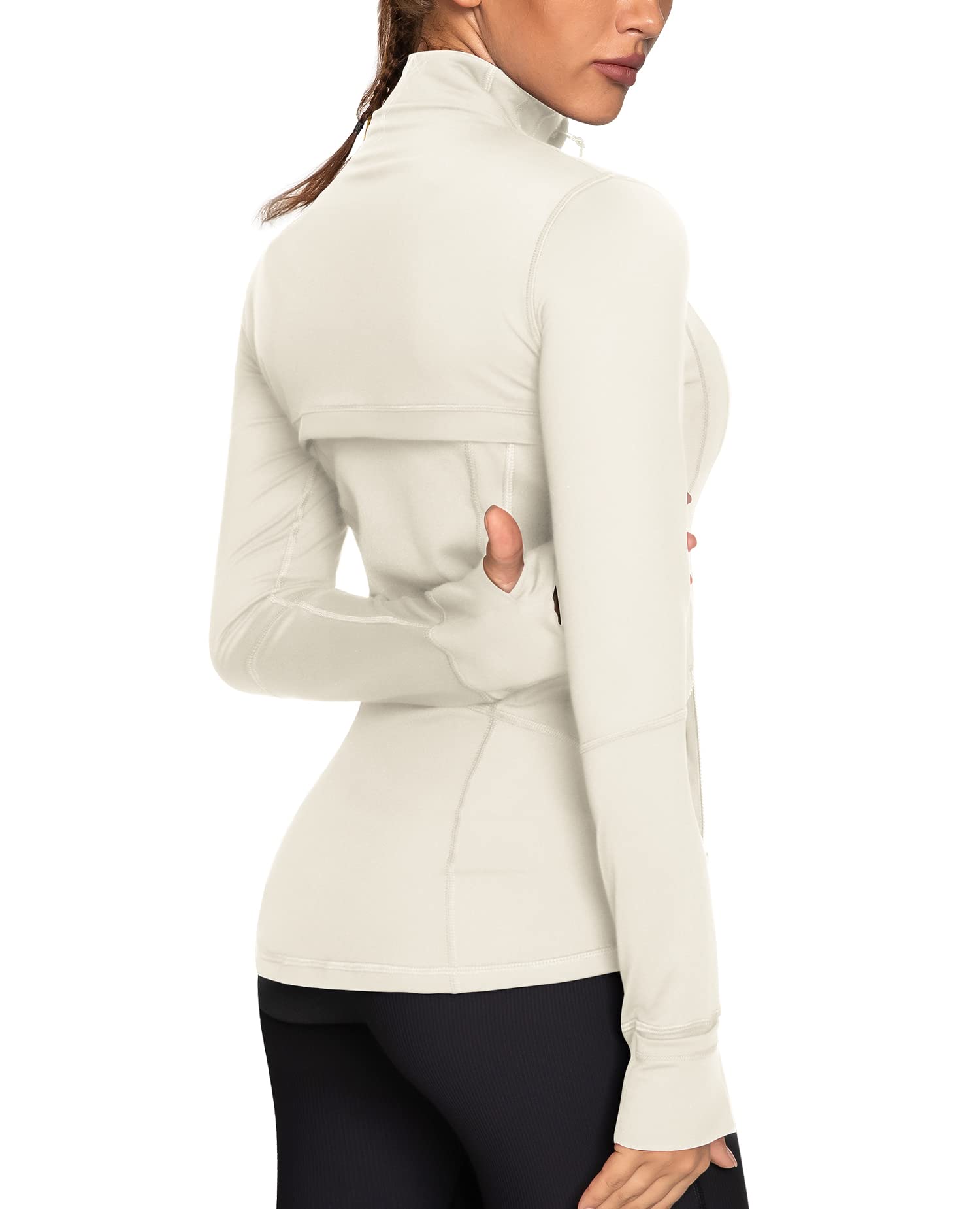 GYM RAINBOW Women's Lightweight Running Jackets Cottony-Soft 4-Way Stretch Zip up Slim Fit Workout Yoga Athletic Jacket(A-Ivory White,Large)