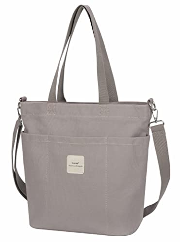 Iswee Tote Bags for Women Canvas Crossbody Bag with Pockets Zipper Top Handle Handbag Ladies Shoulder Work Bag(Grey)