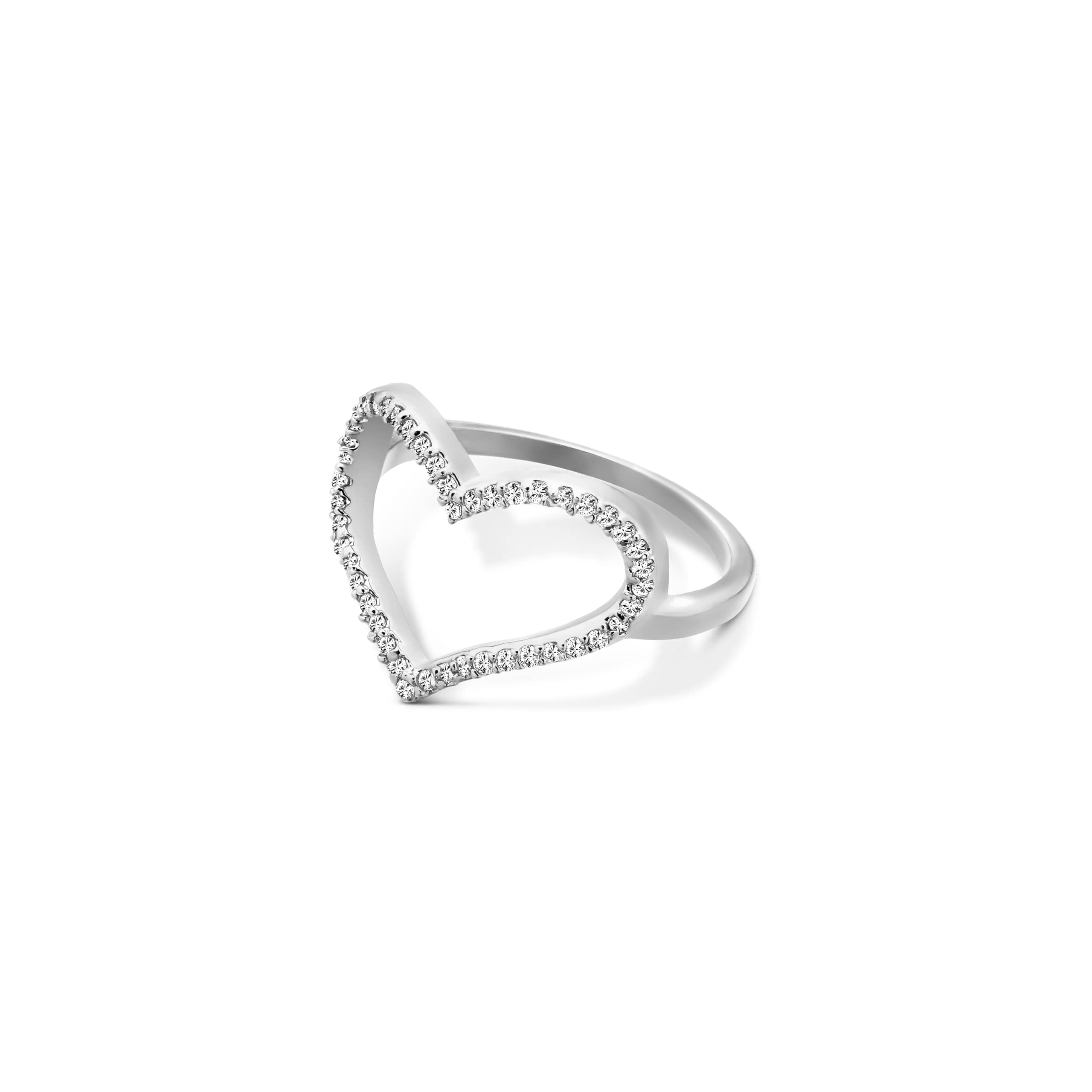 HTZ Two line Wedding Bands for Women Open Stackable Cubic Zirconia CZ Ring Simple Band Ring Open Ring Ajustable Wide Band Line Rings (Size 7) (Heart Ring OR)