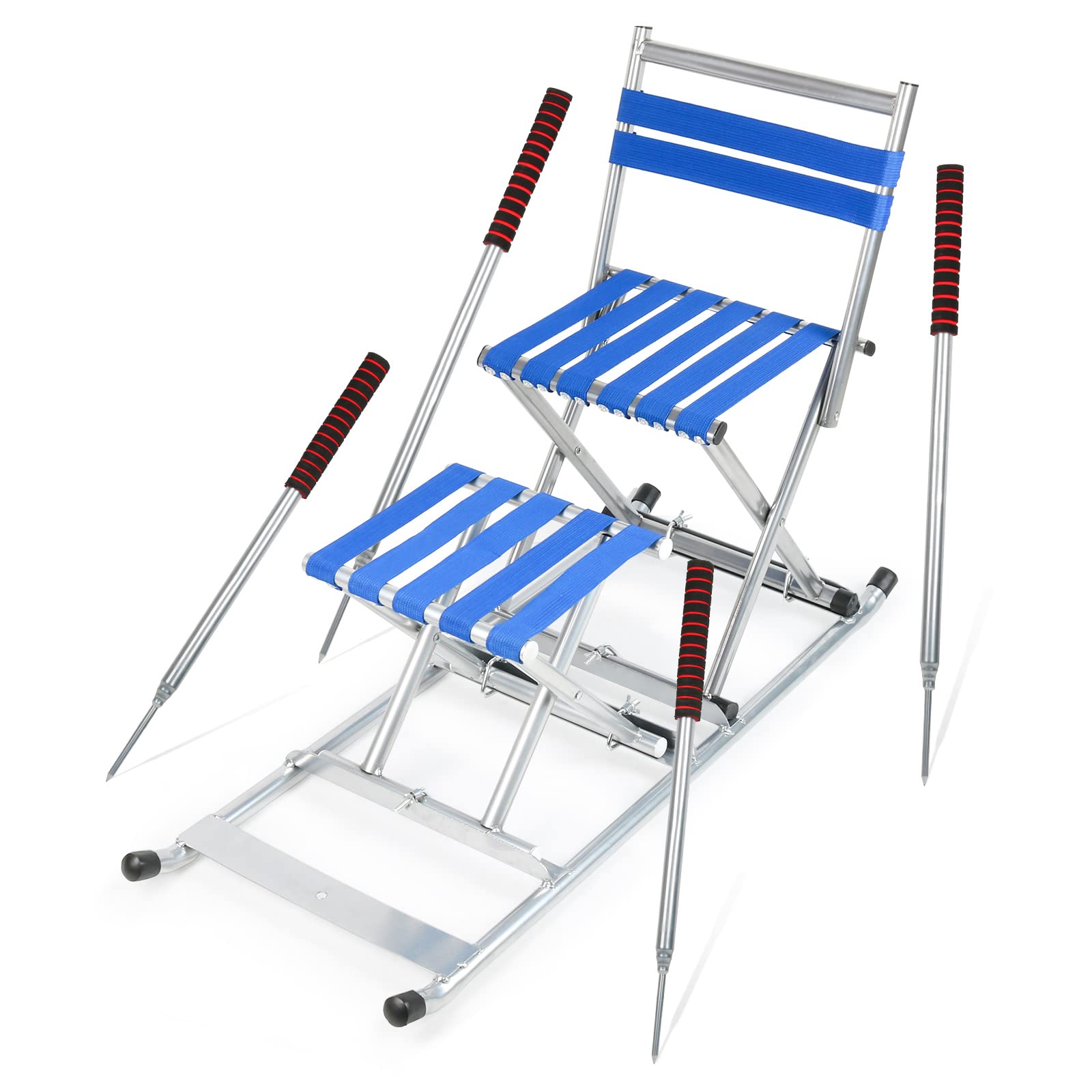 JELLYRATTBIT Snow Sled with Backrest and Seat Ski Sled Snow Racer for Skating and Skiing, Holds 2 Children or Adults, Silver