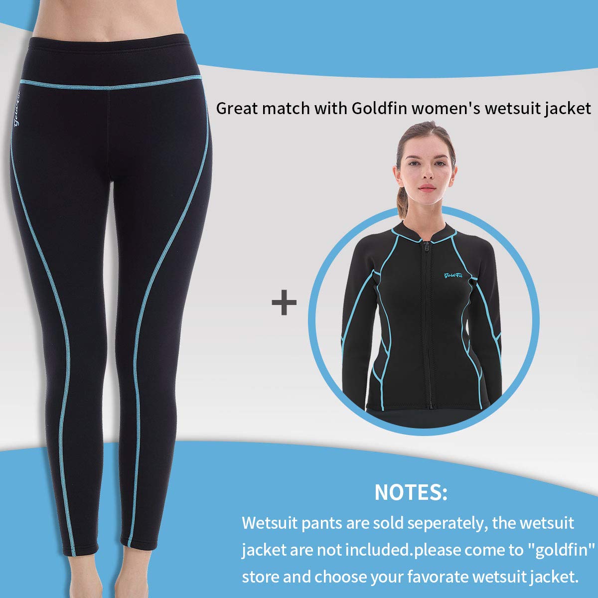 GoldFin Womens Wetsuit Pants, 2mm Neoprene Pants Keep Warm for Diving Swimming Surfing Kayaking Boating (Blue, M)