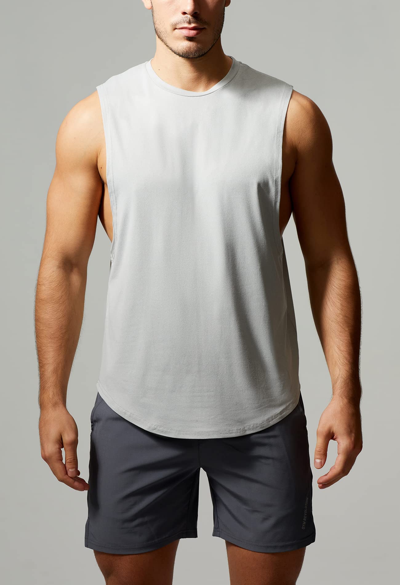 GYM REVOLUTION Men's 5 Pack Workout Tank Tops Muscle Gym Quick Dry Sleeveless Shirts Black White Red Blue Grey M