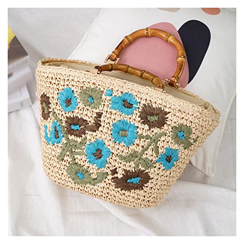 LIUZH Small Flower Bag Rattan Bag Single Pastoral Handbag Women's Bag Beach Handbag (Color : E)