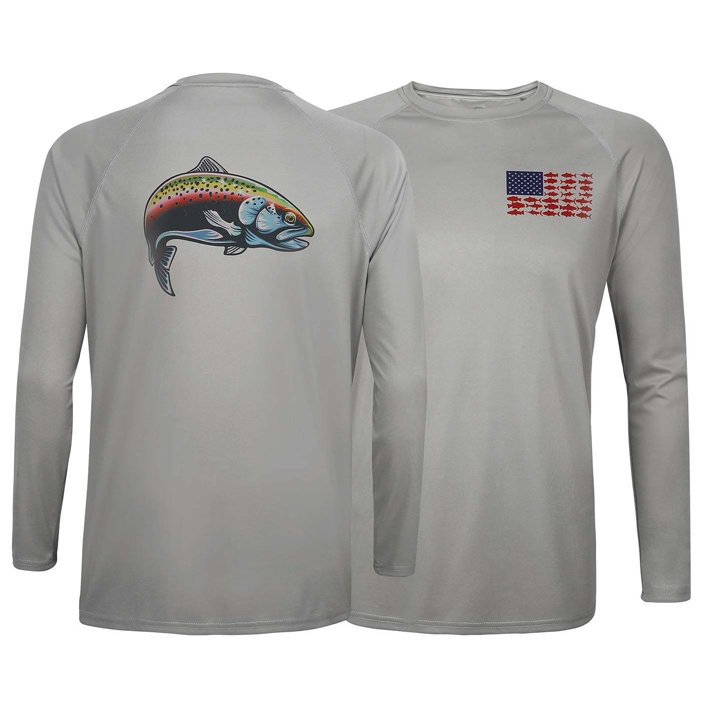HDE Mens Athletic Performance Shirt Long Sleeve Gray Rainbow Trout - XL