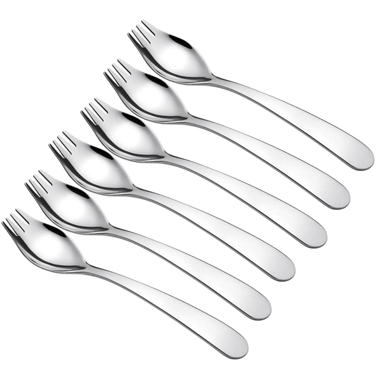 KAISHANE 6-Pack 18/10 Stainless Steel Sporks, 6.1-Inch, Multi-use Salad Fork & Dessert Spoon, Reusable Ice Cream & Fruit Utensils, Home, Camping, Travel, Easy Clean