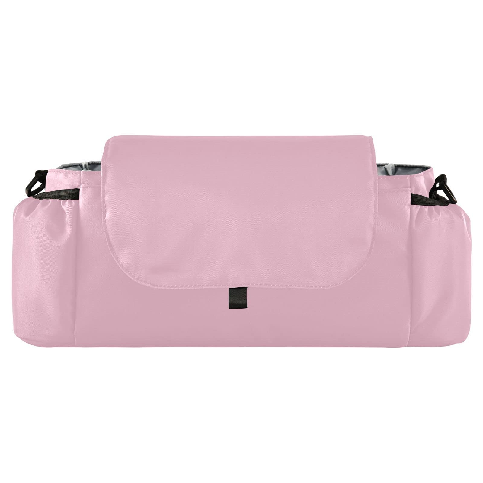 Kigai Azalea Pink Solid Baby Stroller Organizer with Cup Holders, Secure Hooks Accessories Adjustable Strap Stroller Bag for Bottle, Diaper, Phone, Toys, Baby Items