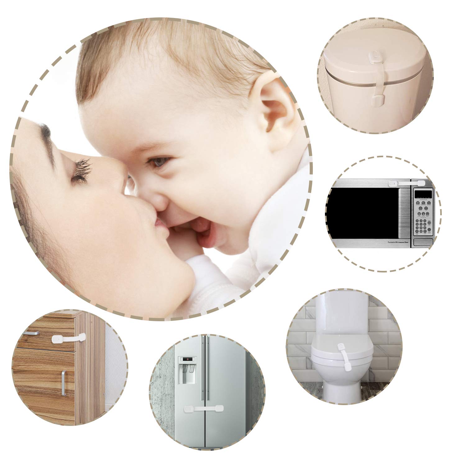 Goodv Baby Proof Cabinet Locks - 6 Pack Adjustable Child Safety Straps Used for Drawer Door Fridge Oven Toilet Seat Kitchen Cupboard Appliance Trash Can with 3M Adhesive