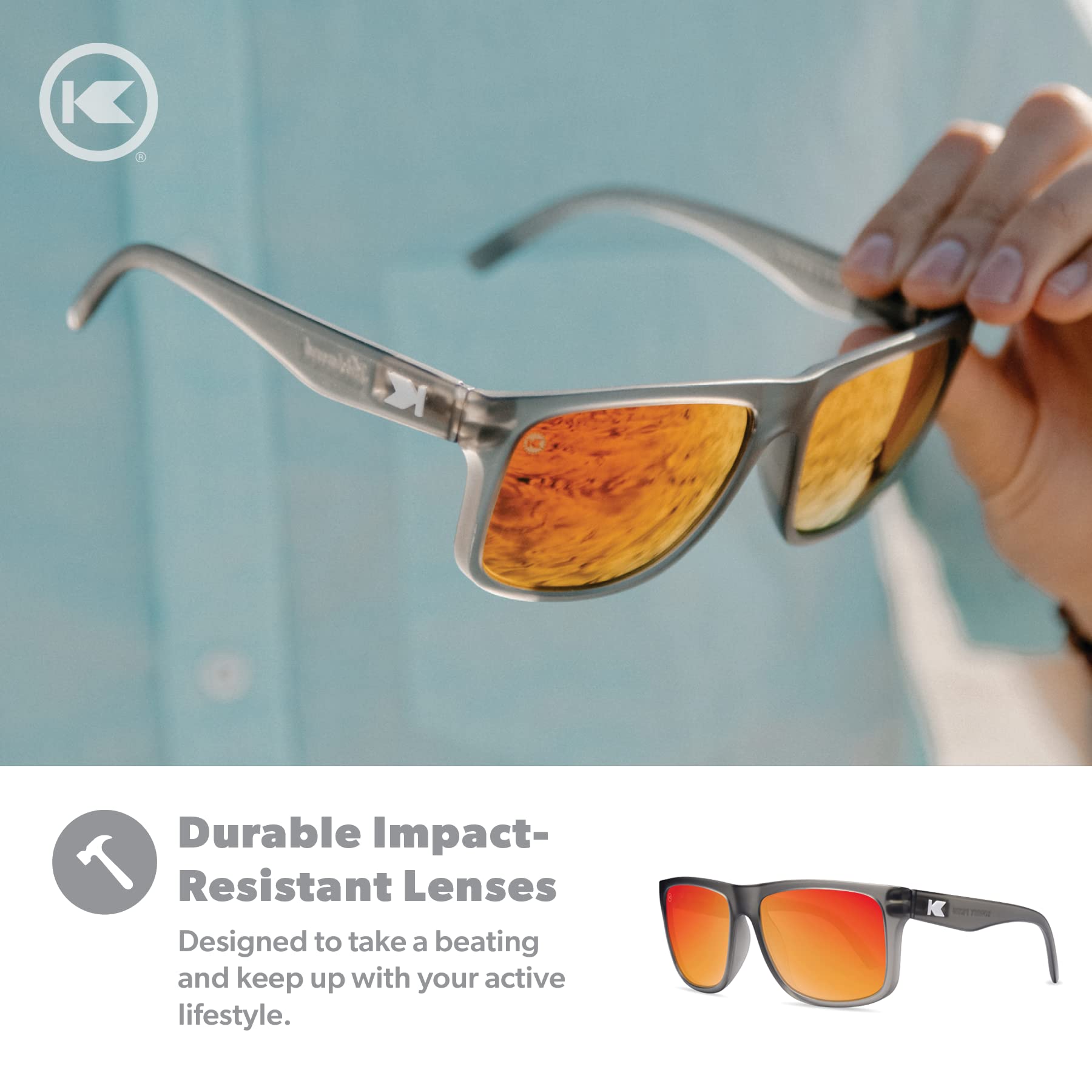 Knockaround Torrey Pines Sunglasses With Full UV400 Protection For Men And Women, Matte All Black Frames/Sky Blue Reflective Lenses