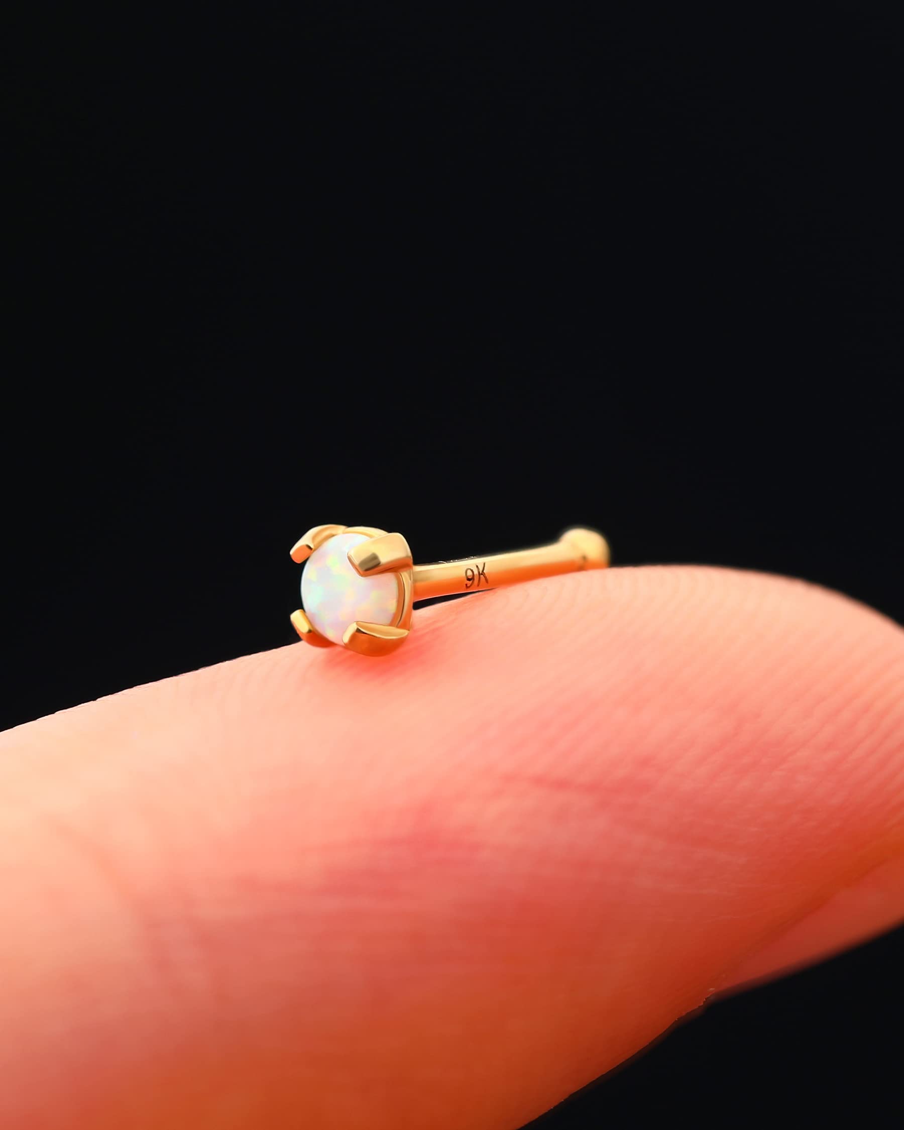 Jewseen 9K Solid Gold Opal Nose Studs 20G Nose Rings L-Shaped Nose Piercing Jewelry Nose Bone Studs Nostrial Piercing Jewelry for Women and Men