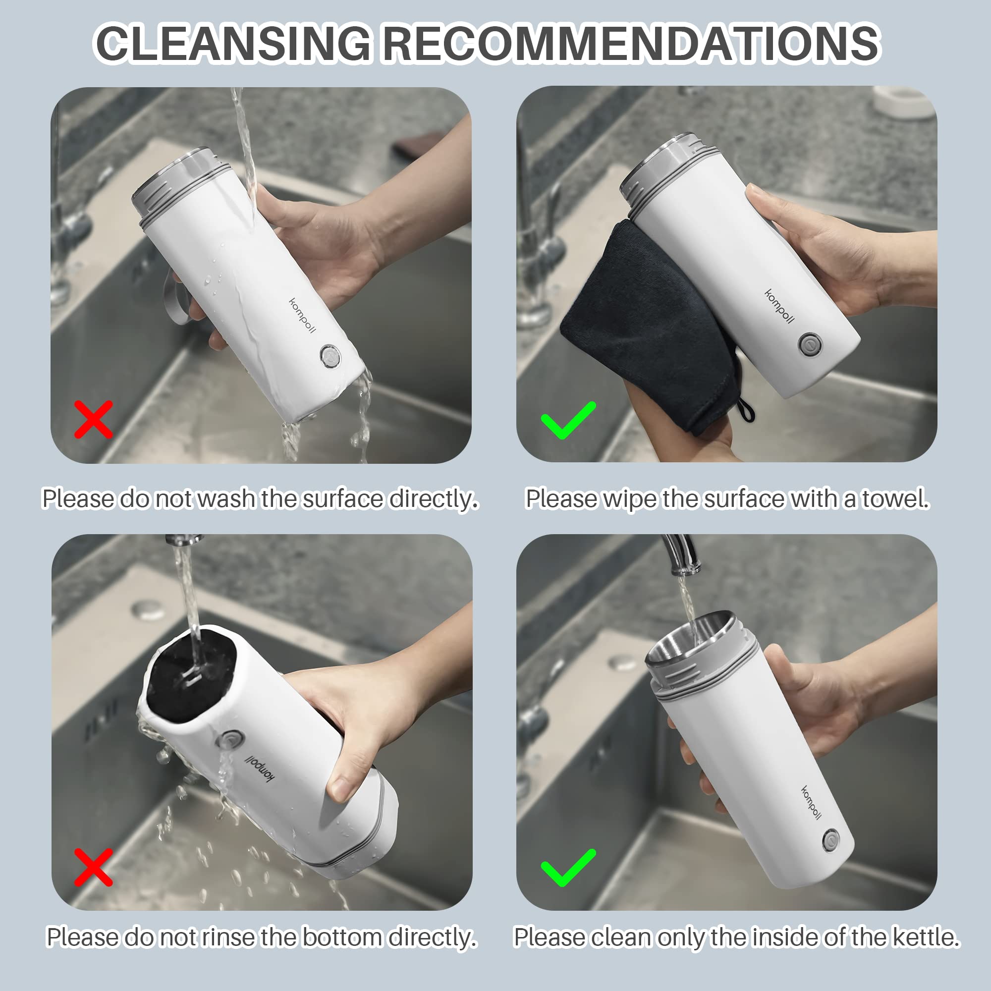Kompoll Travel Electric Kettle, Fast Water Boil Small Portable Kettle, Stainless Materials Automatic Shut off Tea Pot, Dry Protection and Separable Power Cord, Suitable for Milk, Coffee, Water and Tea