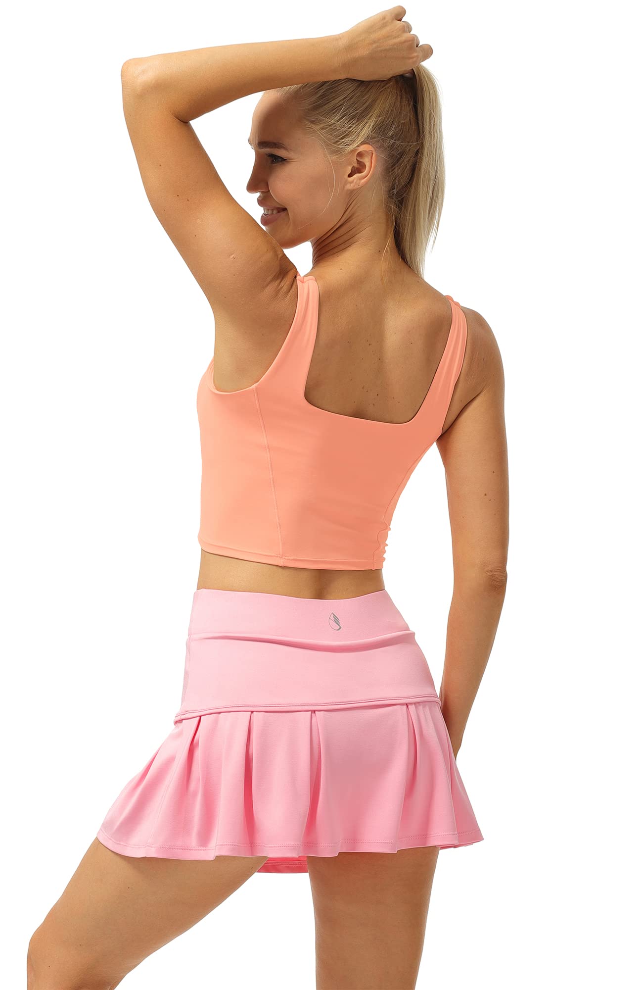 icyzone Women's Cropped Workout Tank Tops with Built in Molded Cup Bra, Square Neck Athletic Yoga Running Tops (Pink, S)