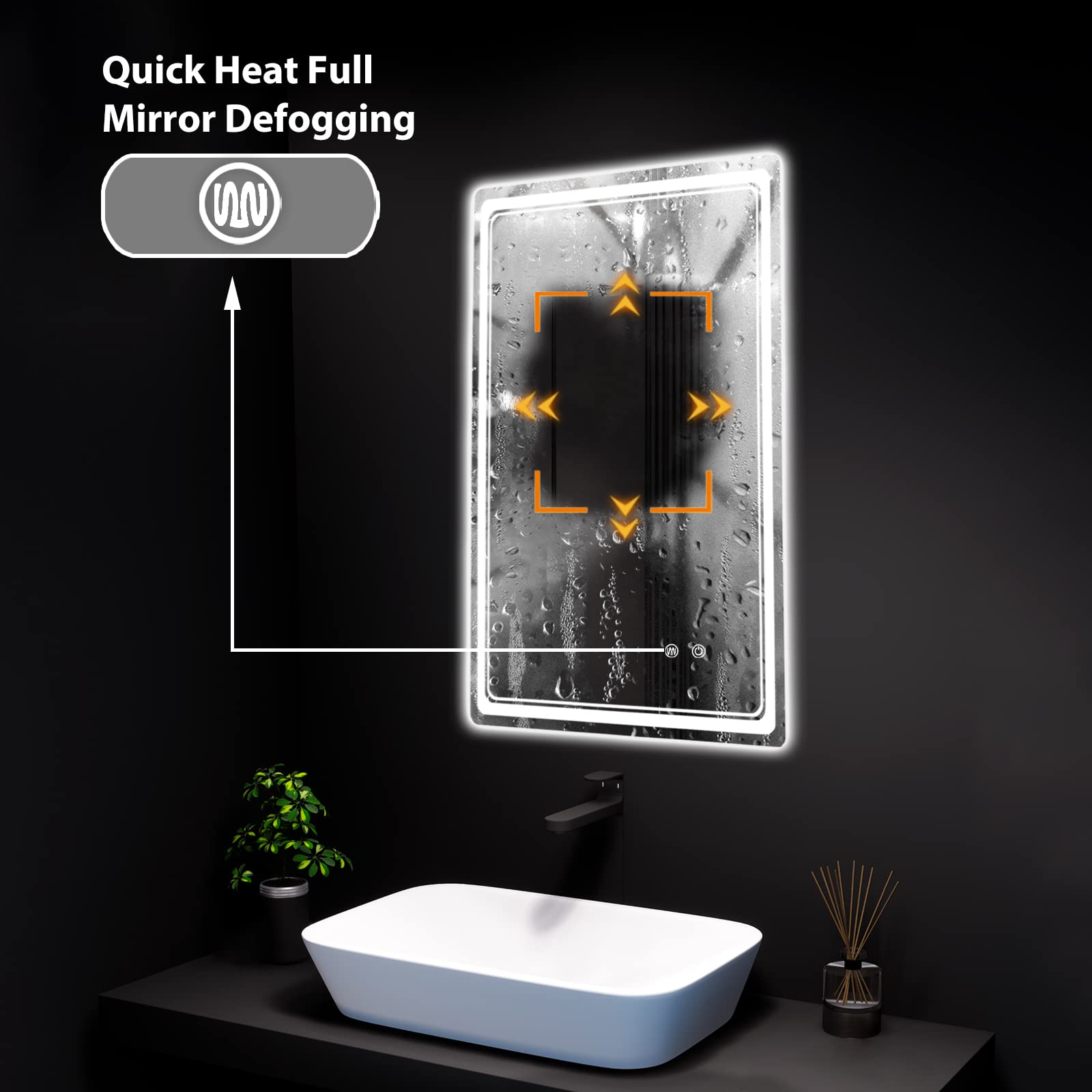 HOMECOOKIN Wall Mount 20x28 inches LED Mirror, Bathroom, Rectangular, Aluminum, Modern, Anti-Fog, Adjustable 3 Colors, Backlit