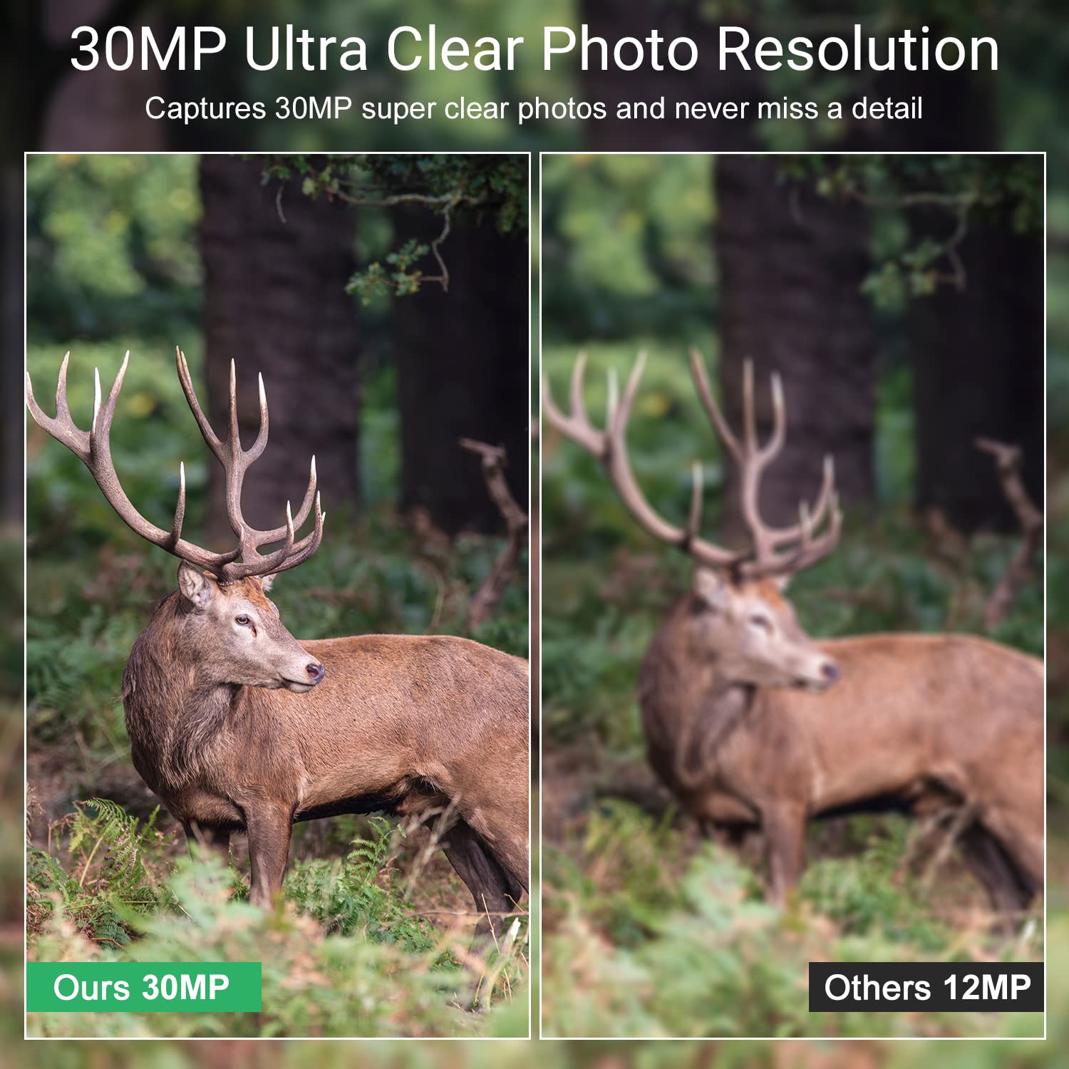 JOH Upgraded 4K 30FPS WiFi Trail Camera, 30MP Game Camera with Low Glow Night Vision, 0.2s Trigger Motion Activated, IP66 Waterproof Hunting Camera, 120° Wide Angle Deer Cam with 32GB Card