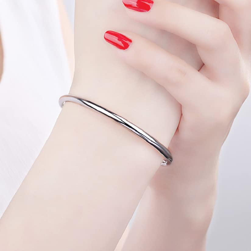Harlorki Women Lady's 925 Silver Plated Simple Fashion Adjustable Wrist Bangle Cuff Bracelet