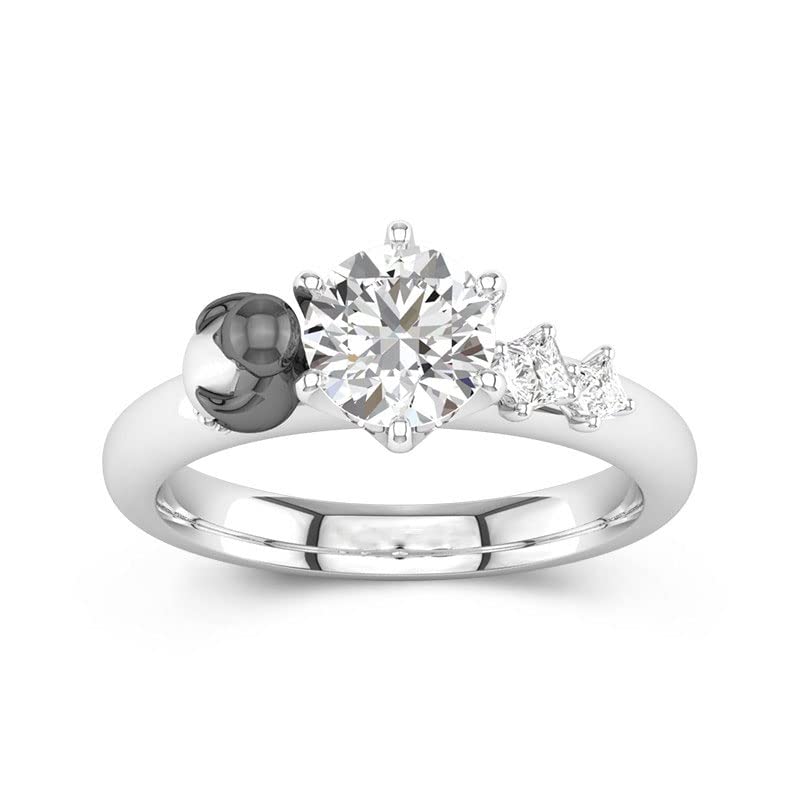 Jewels Store 1.6 Ct Round Cut White Diamond Solitaire Penguin Inspired Engagement Ring in 925 Sterling Silver Two Tone Gold Finish (Silver, 7)
