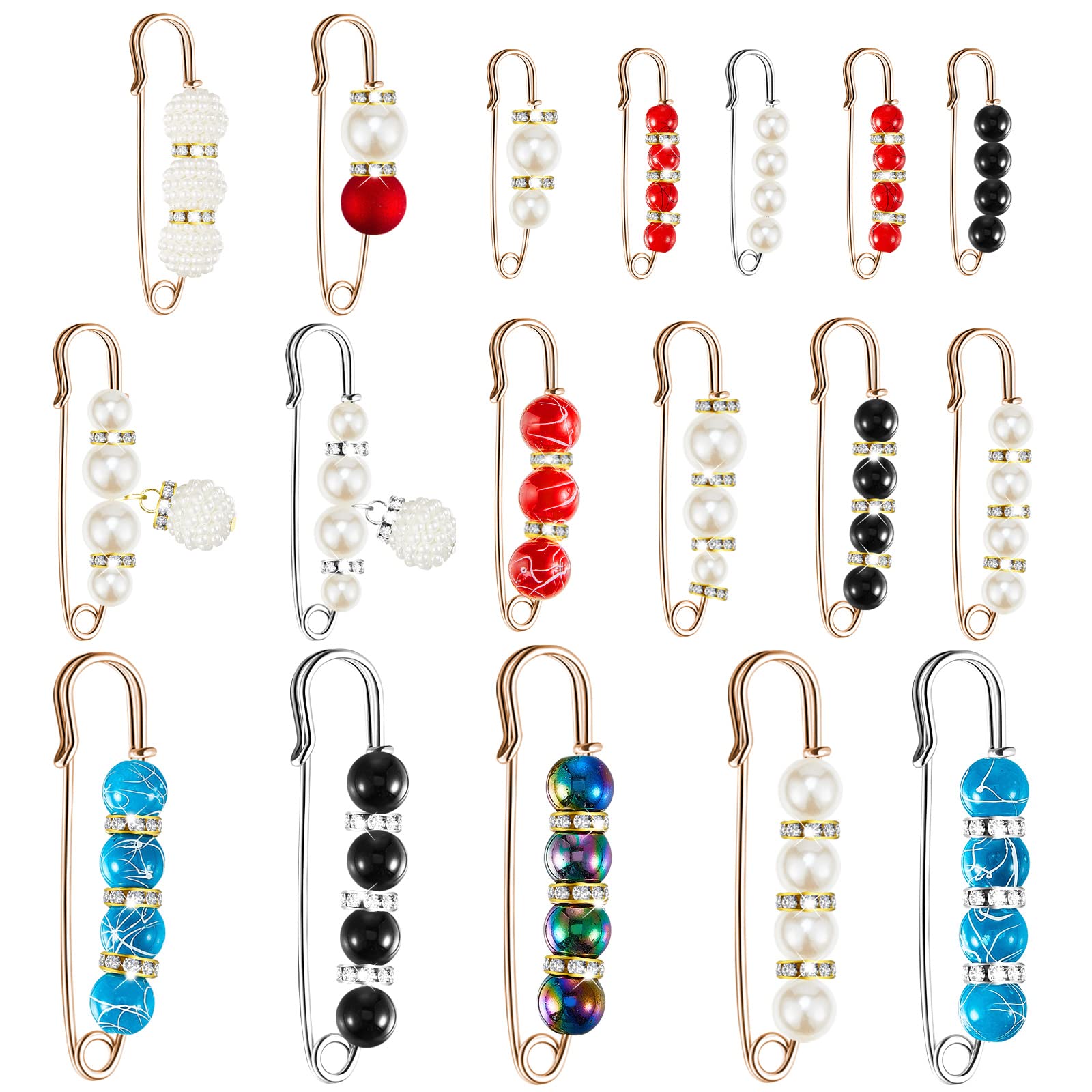 Hicarer 18 Piece Pearl Brooch Pins Women Decorative Safety Pins Clothing Shawl Clips Artificial Pearls Brooch Elegant Pearl Cardigan Collar Brooch Clips for Women Dress Skirt Sweater(Vintage Style)