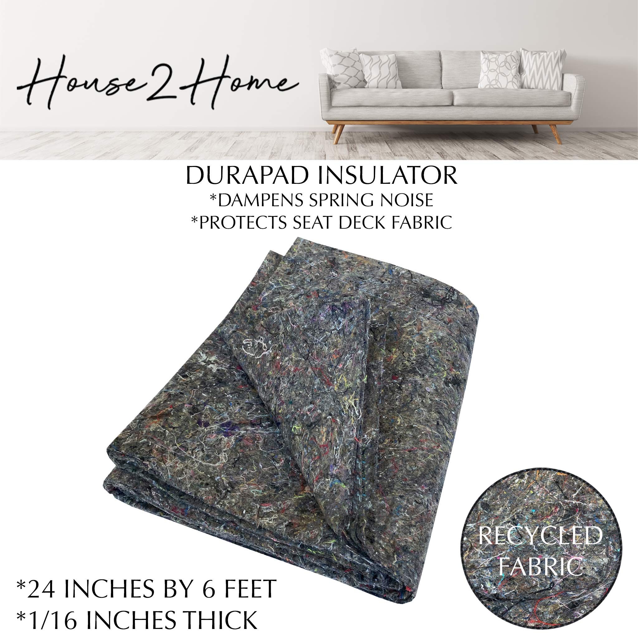 House2Home 24" x 6 ft. Durapad Insulator for Upholstery Spring Cover | Padding Installs Between Springs and Seat Decking of Sofa, Couch, Loveseat, Chair, and Furniture