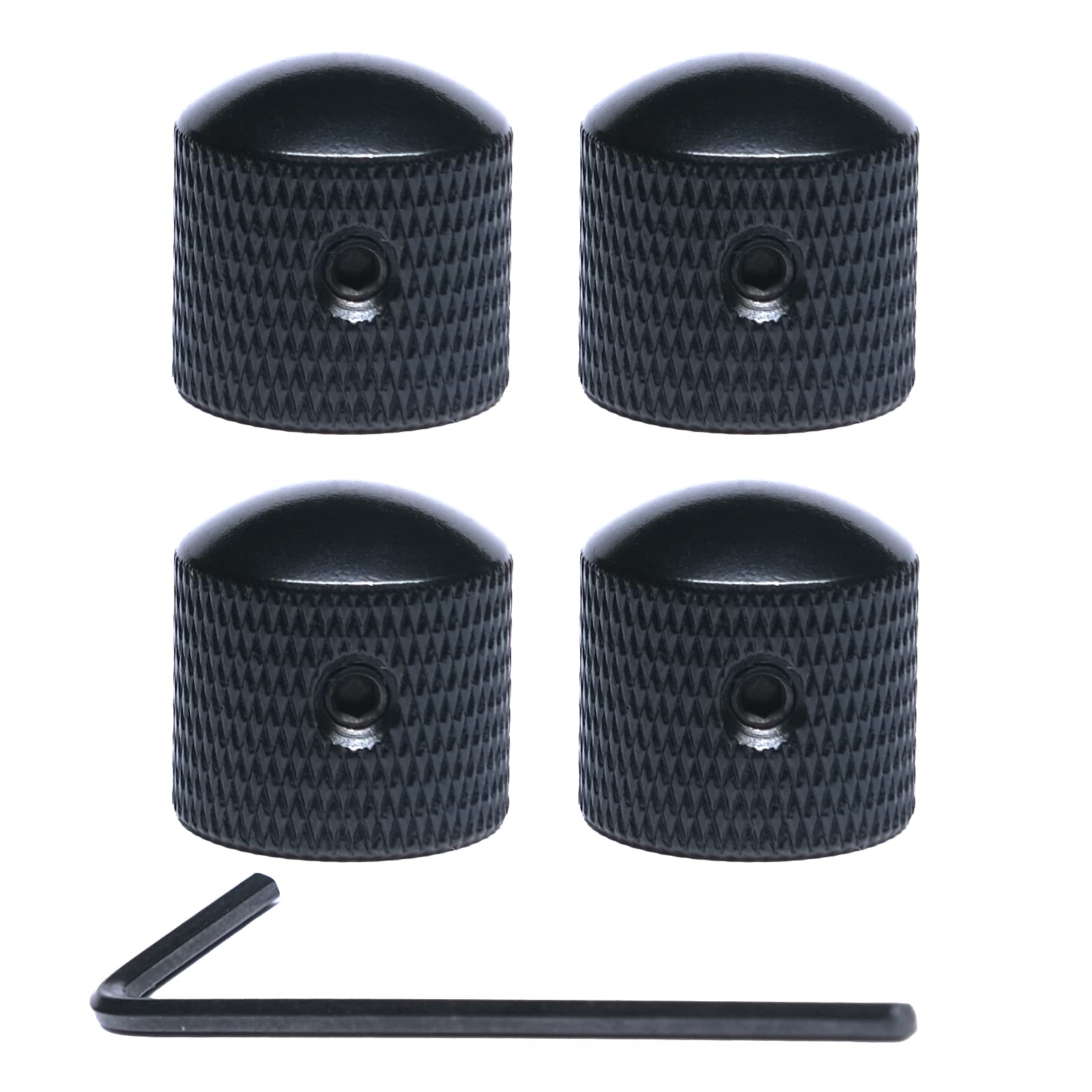 harpfeas 4 Pcs Metal Volume Tone Dome Tone Guitar Speed Control Knobs with Allen Keys Screws Set for Fender Strat Telecaster Gibson Les Paul Electric Guitar or Bass (Black)
