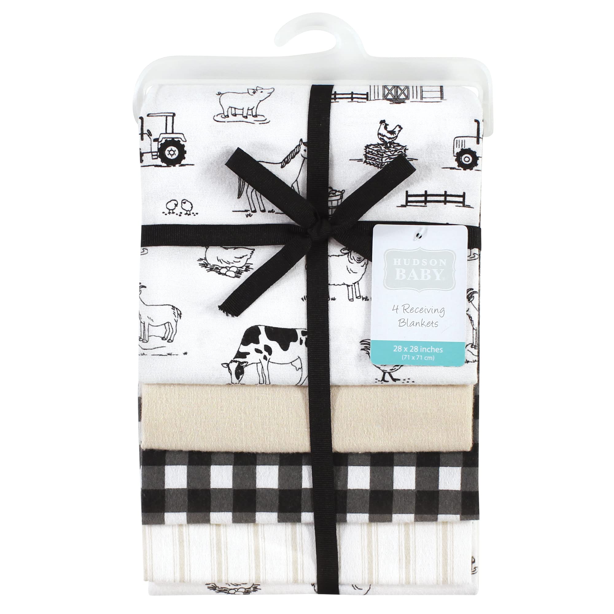Hudson Baby Unisex Baby Cotton Flannel Receiving Blankets, Neutral Farm, One Size