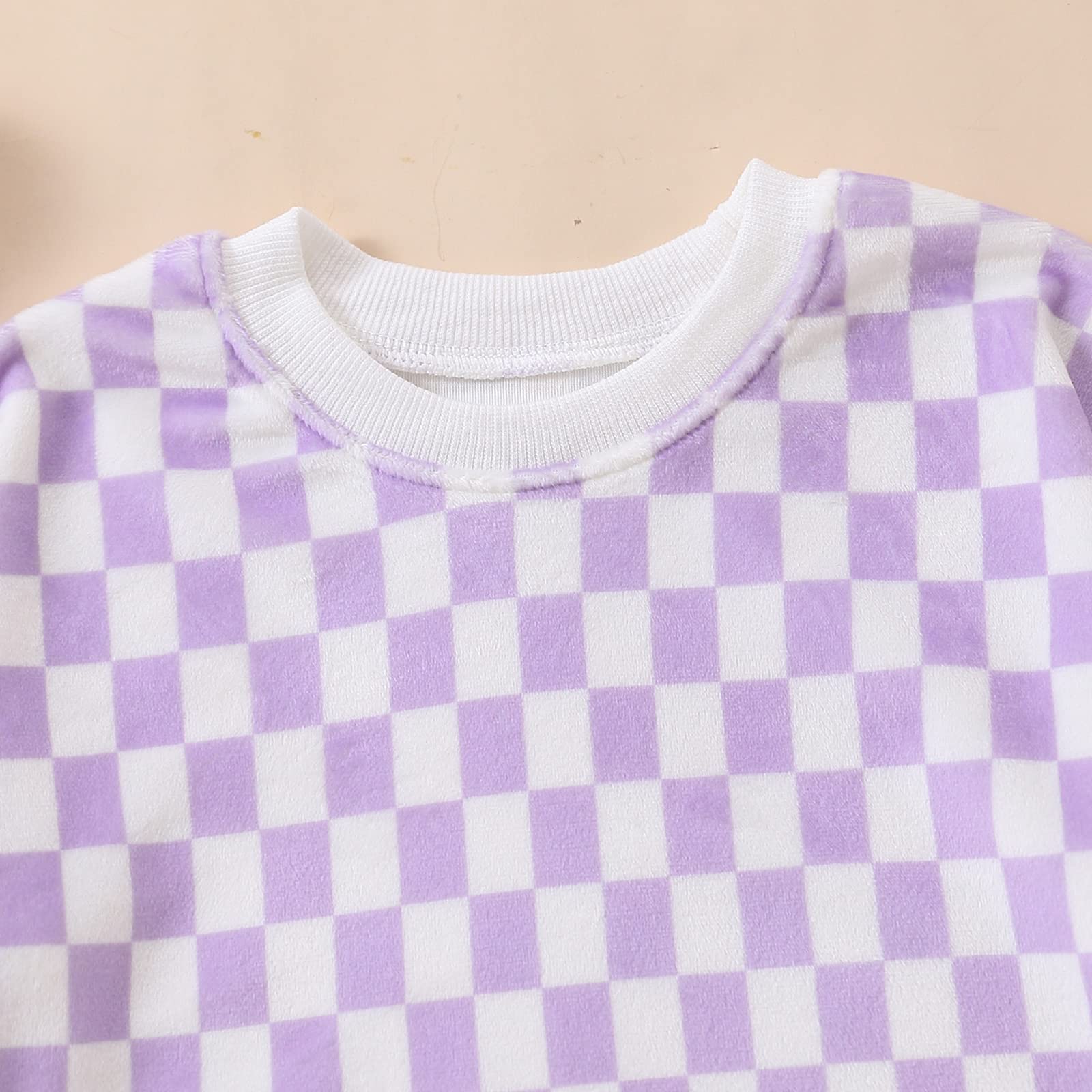 Kayotuas Baby Neutral Clothes Checkerboard Crewneck Sweatshirt Romper Oversized Long Sleeve Plaid Bubble Bodysuit (Purple,6-12 Months)