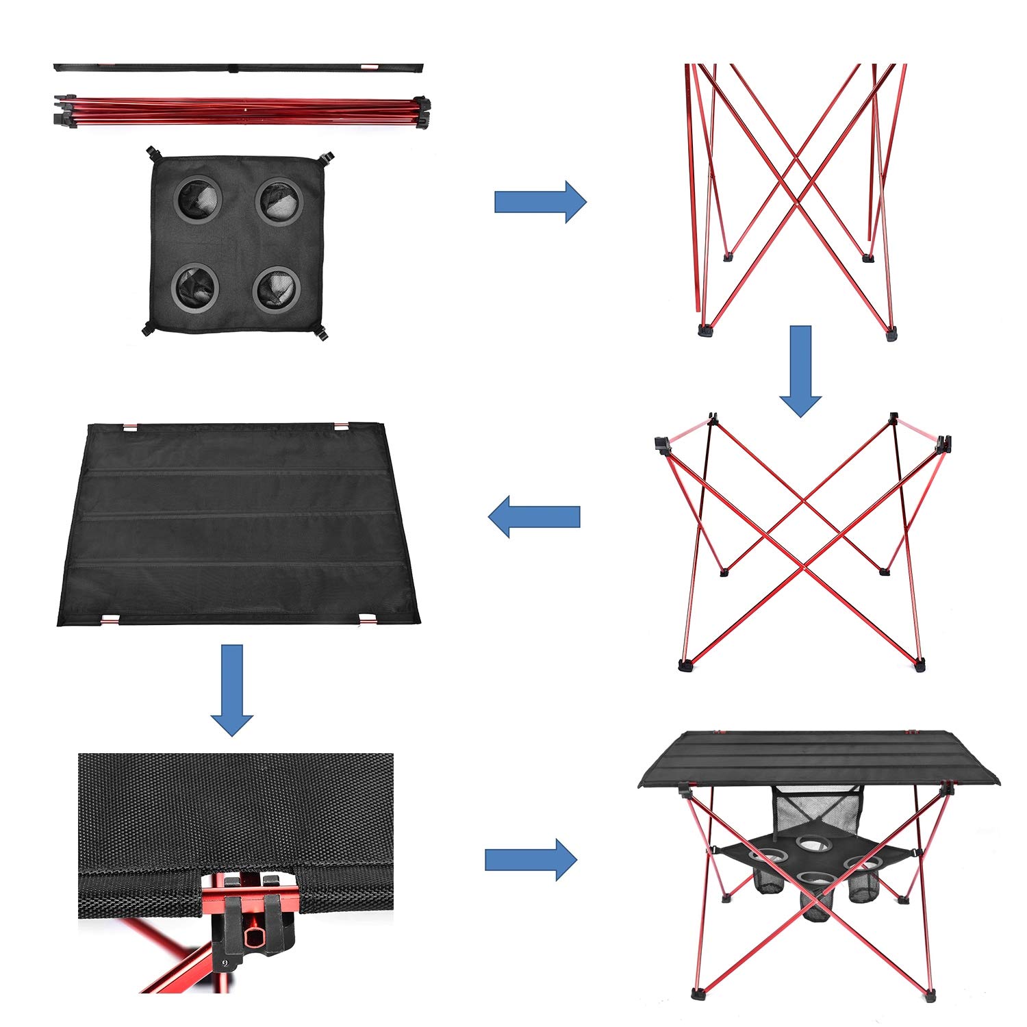 Grepatio Lightweight Camp Table - 4 Mesh Cup Holders and Carrying Bag Included, Folding Canvas Camping Table for Picnic, BBQ, Fishing, Hiking