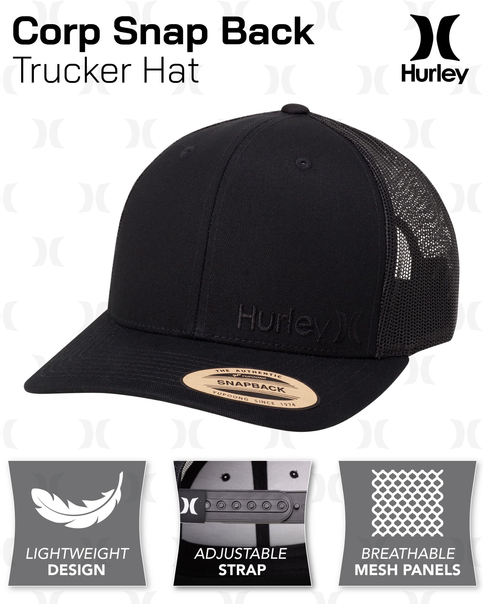 Hurley Men's Trucker Hat - Corp Snap Back Comfortable Curved Bill with Adjustable Snap Closure - Trucker Hats for Men, Size One Size, Olive