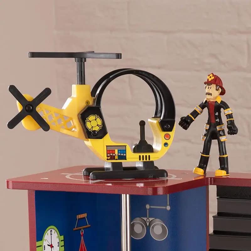 KK 63214 Deluxe Wooden Fire Rescue Play Set with Ambulance, Fire Truck, Helicopter, Firefighters, 27 Pieces, Gift for Ages 3+