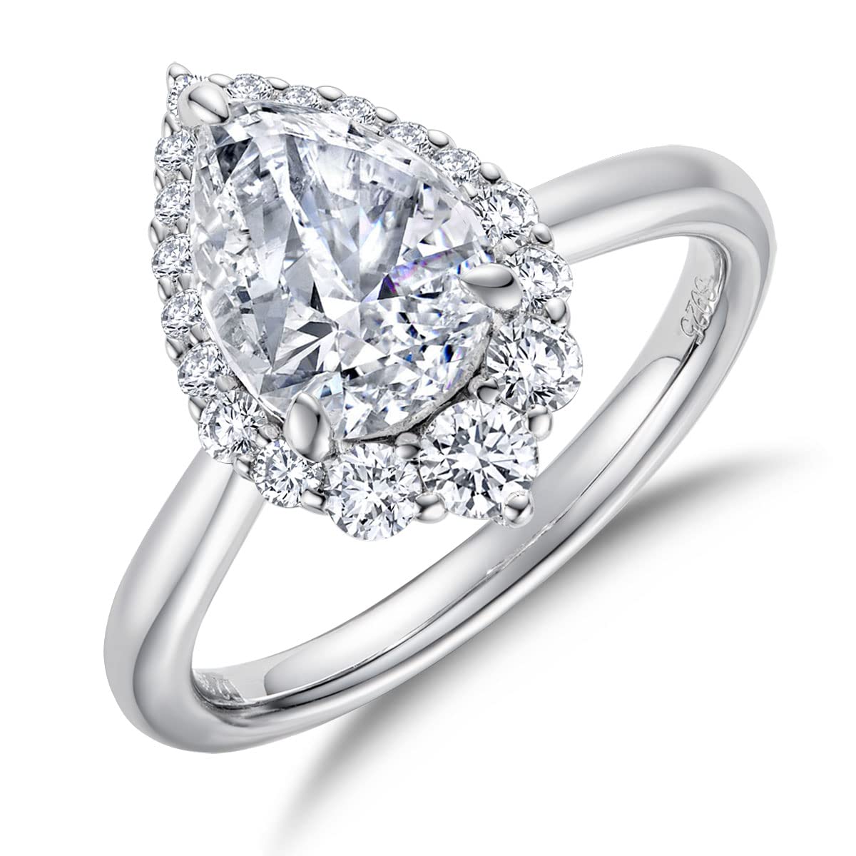 Idocare Pear Shaped Moissanite Engagement Rings For Women 2ct Halo D Color VVS1 White Gold Plated Sterling Silver Size 5