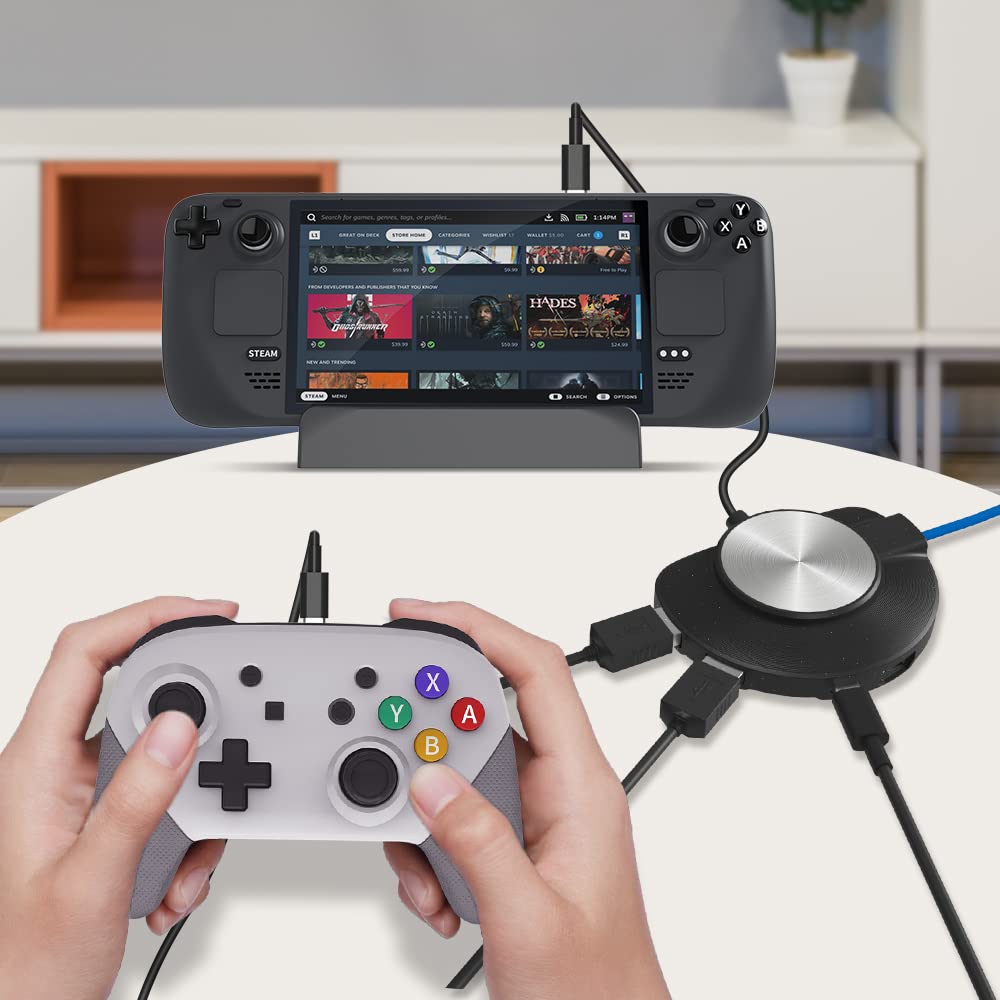 JDDWIN Portable Dock with Ethernet Port for Steam Deck/Nintendo Switch/Nintendo Switch OLED,Portable TV Ethernet LAN Adapter for Steam Deck/Nintendo Switch/OLED with 2*USB,USB C Power.