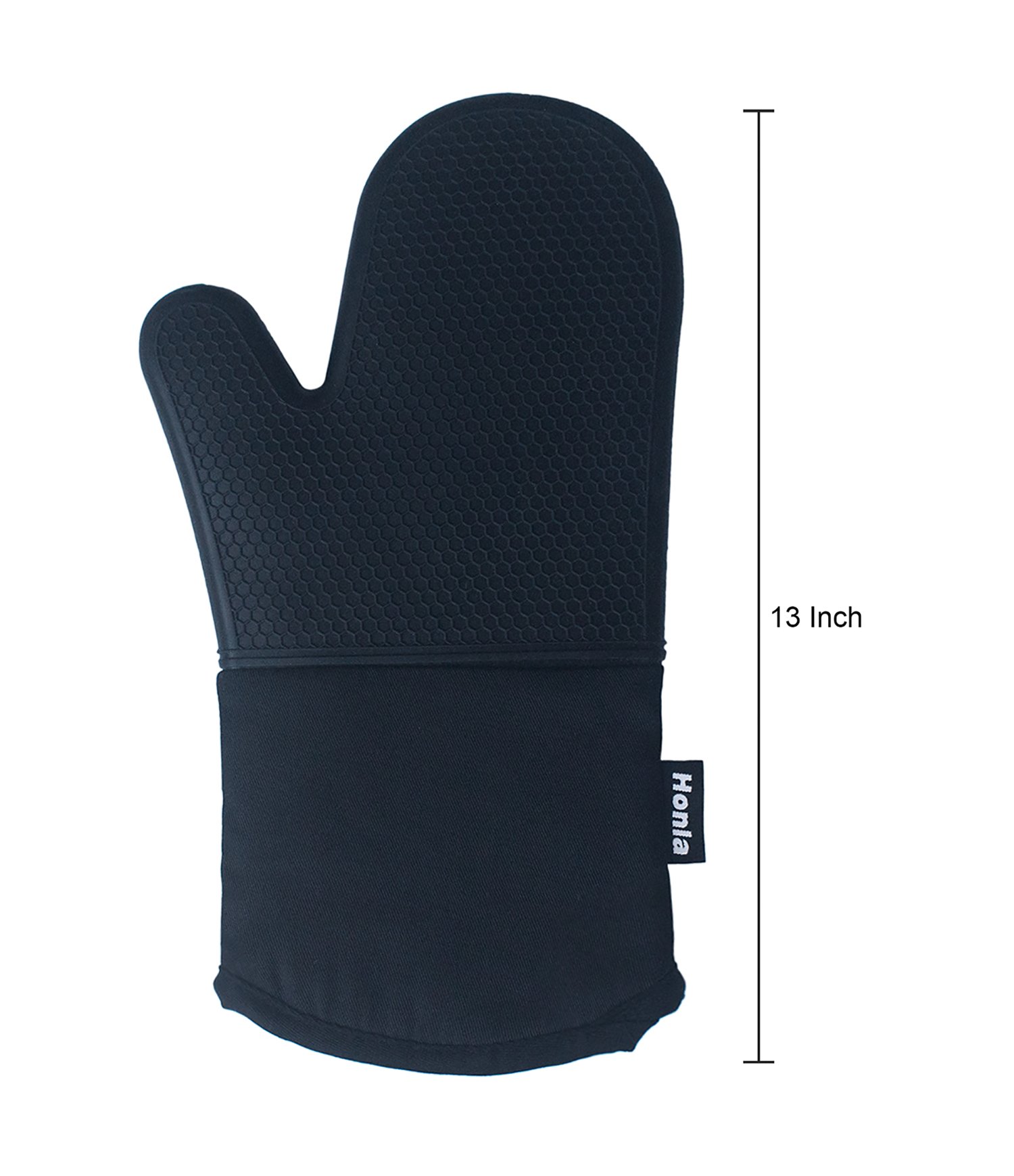 Honla Silicone Oven Mitts,Heat Resistant to 500 F,1 Pair of Non Slip Kitchen Oven Gloves for Cooking,Baking,Grilling,Barbecue Potholders,Black