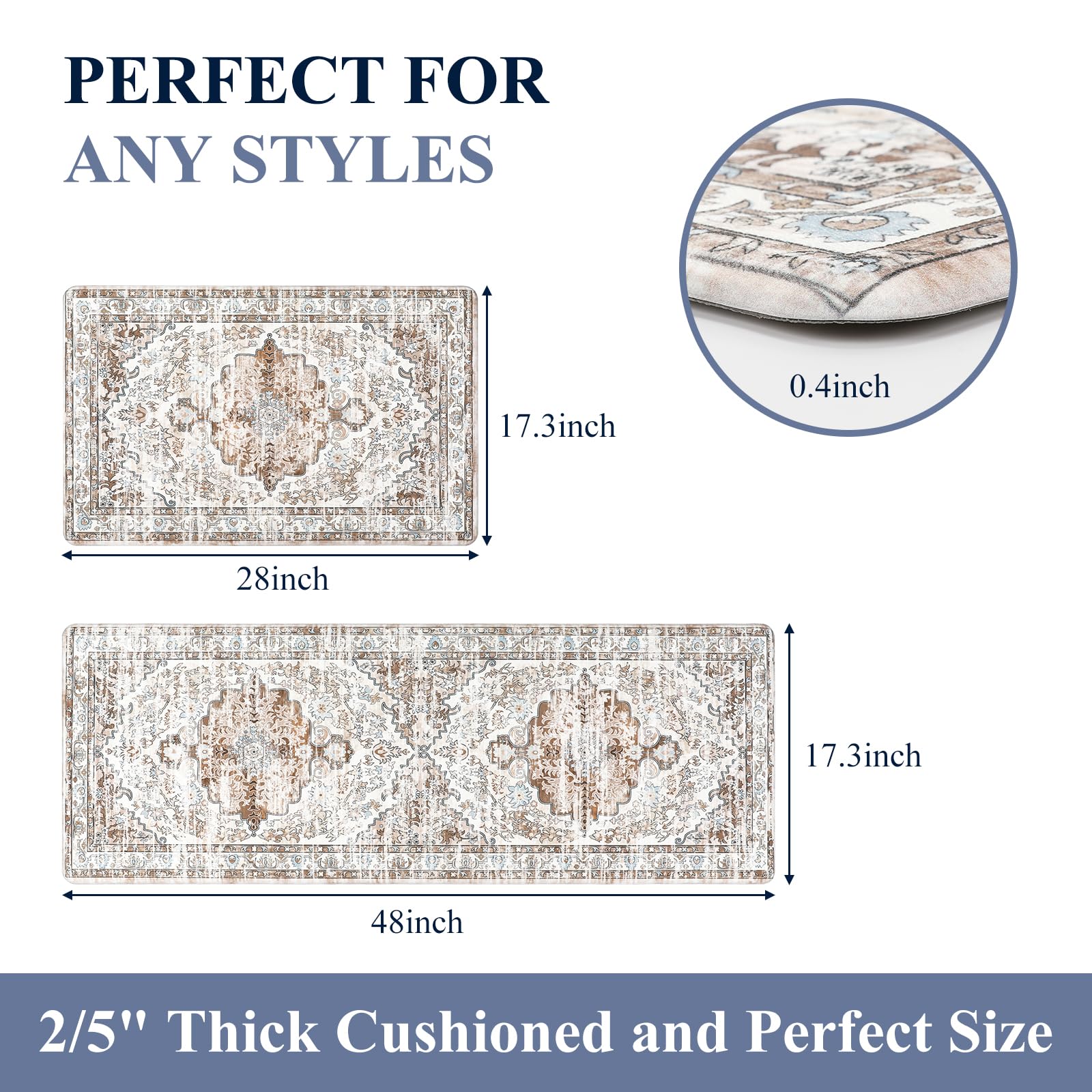 HEBE Anti Fatigue Kitchen Mat Set of 2 Non Slip Waterproof Kitchen Mats for Floor Cushioned Kitchen Rugs and Mats Comfortable Standing Desk Mat Runner for Kitchen,Home Office,Sink,Laundry