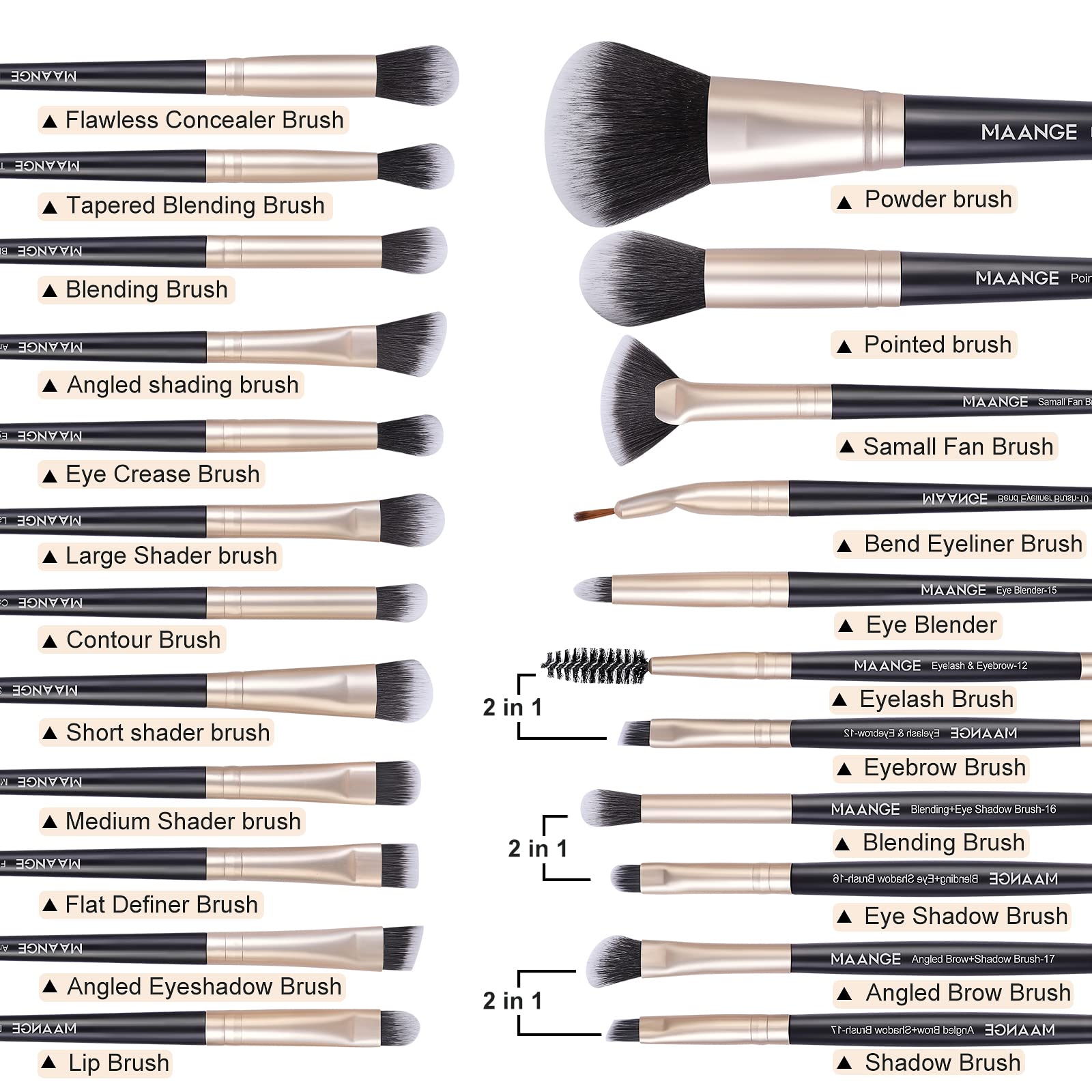 MAANGE Makeup Brushes 20 Pcs,Professional Makeup Brush Set Premium Synthetic Foundation Kabuki Make up Brushes Eye Travel Make up Brush Set
