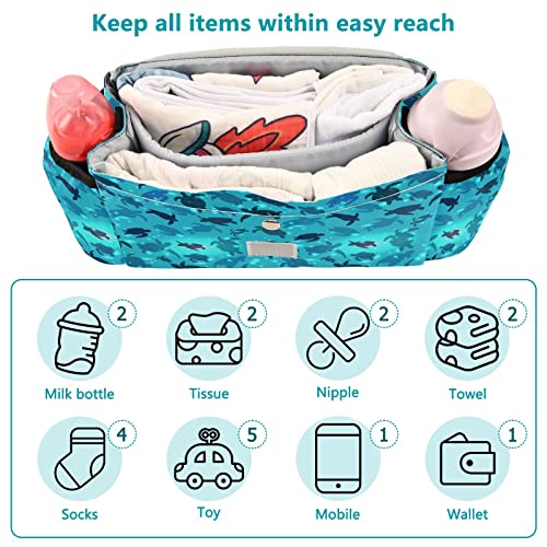 Kigai Sea Turtle Baby Stroller Organizer with Cup Holders, Secure Hooks Accessories Adjustable Strap Stroller Bag for Bottle, Diaper, Phone, Toys, Baby Items