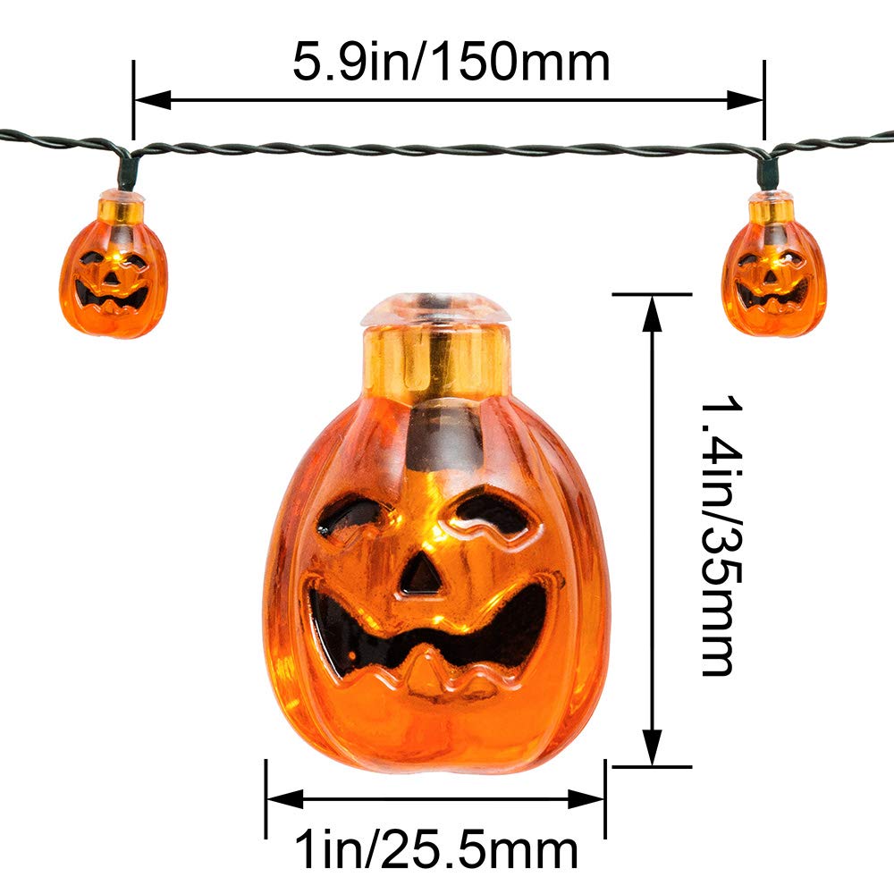 Halloween Pumpkin String Lights Eurus Home 33 ft 50 LED Halloween Lights | Solar Powered Pumpkin Lights with 8 Lighting Modes Jack-O-Lantern Decorative Lights for Indoor Outdoor Halloween Party IP65
