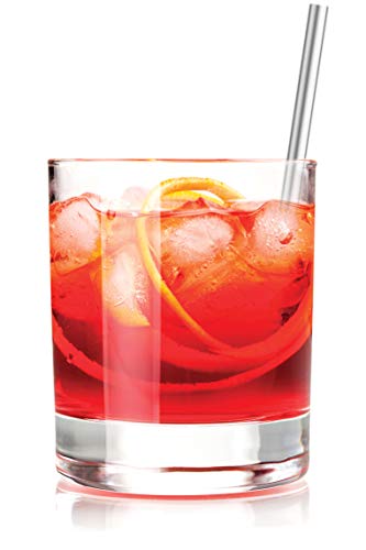 HIC Kitchen Bar Reusable Cocktail Straws, 18/8 Stainless Steel, Set of 4 Straws with Cleaning Brush