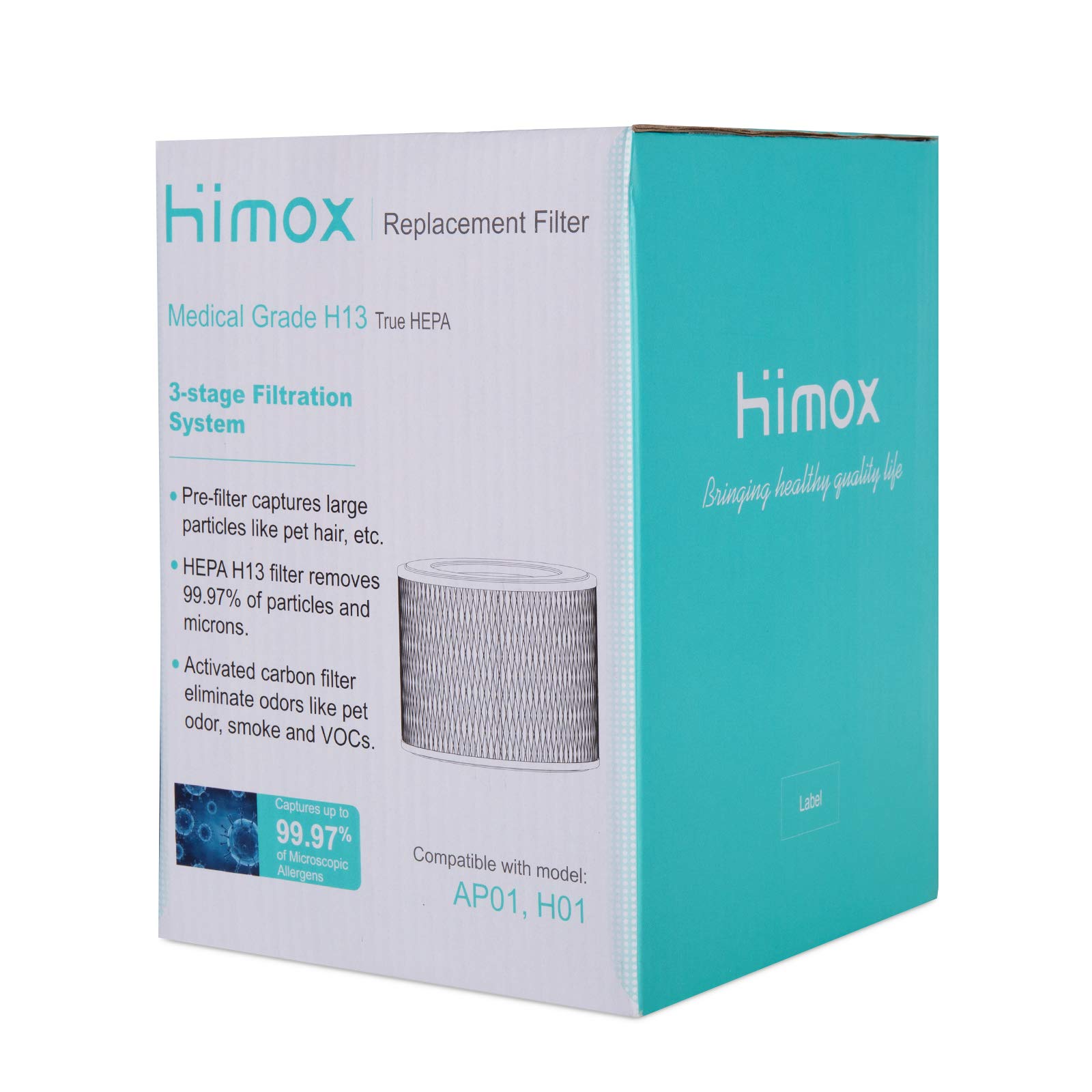 Himox 2 Pack AP01 Compact Air Purifier and 2 Pack Genuine Replacement H13 True HEPA Medical Grade Flitration Filter