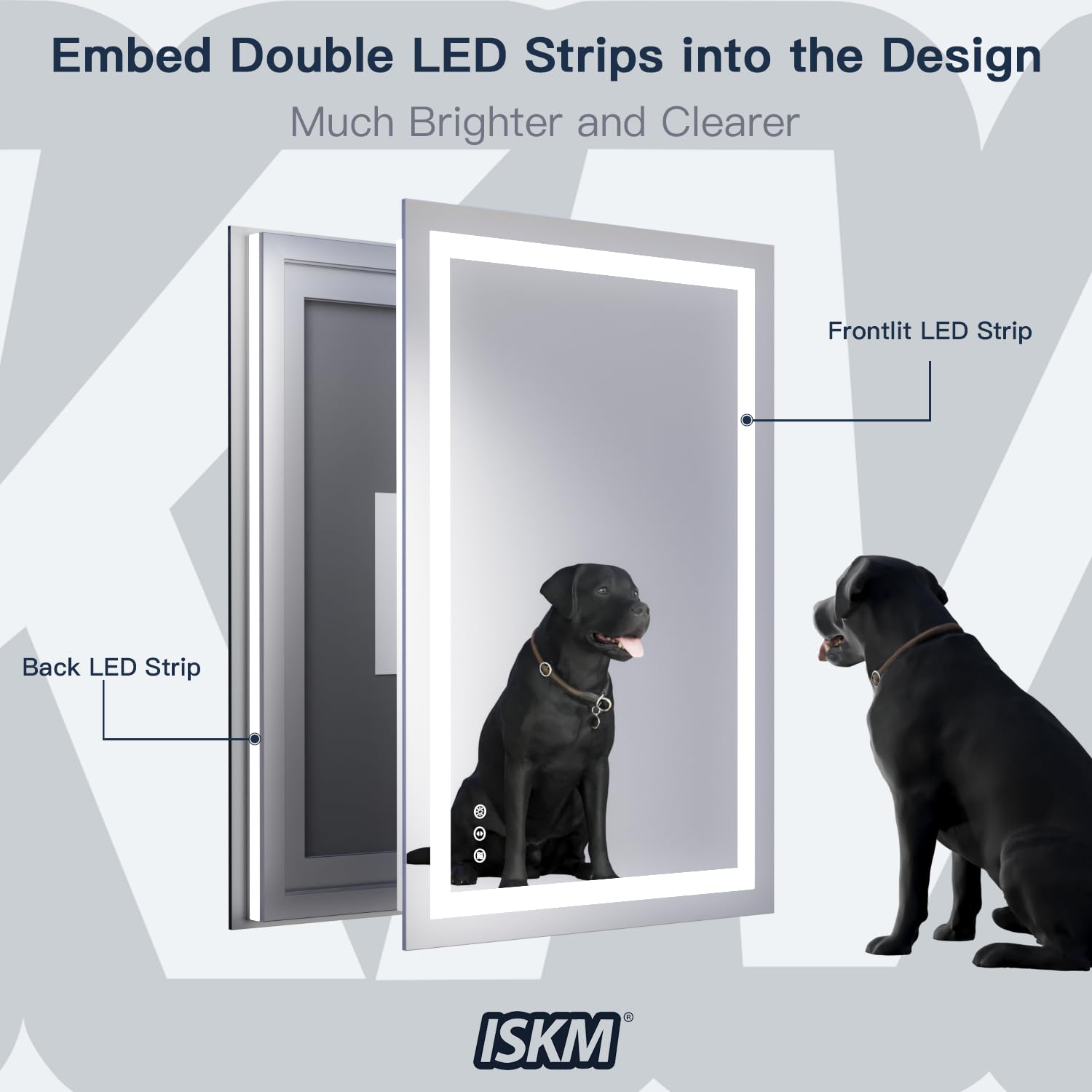 ISKM 55''x30'' Large led Lighted Bathroom Mirror Front and Backlight Mirror for Wall LED Bathroom Mirror Waterproof and Shatter-Proof Makeup Mirror