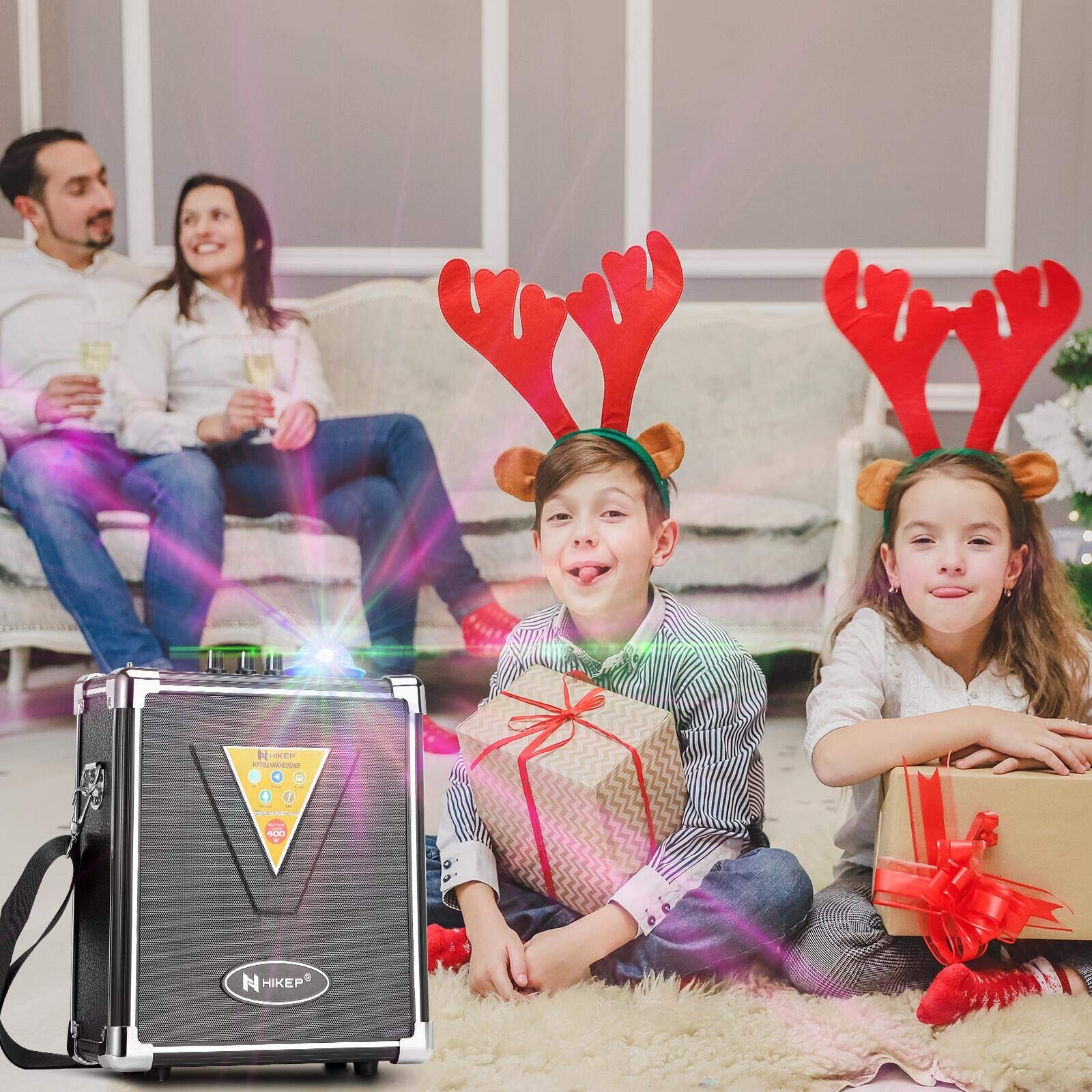 HIKEP Bluetooth Karaoke Machine with Microphone, Portable Wireless PA Speaker with Disco Lights, FM Radio, MP3 Player, Loud Stereo Speaker for Home Outdoor Party Karaoke