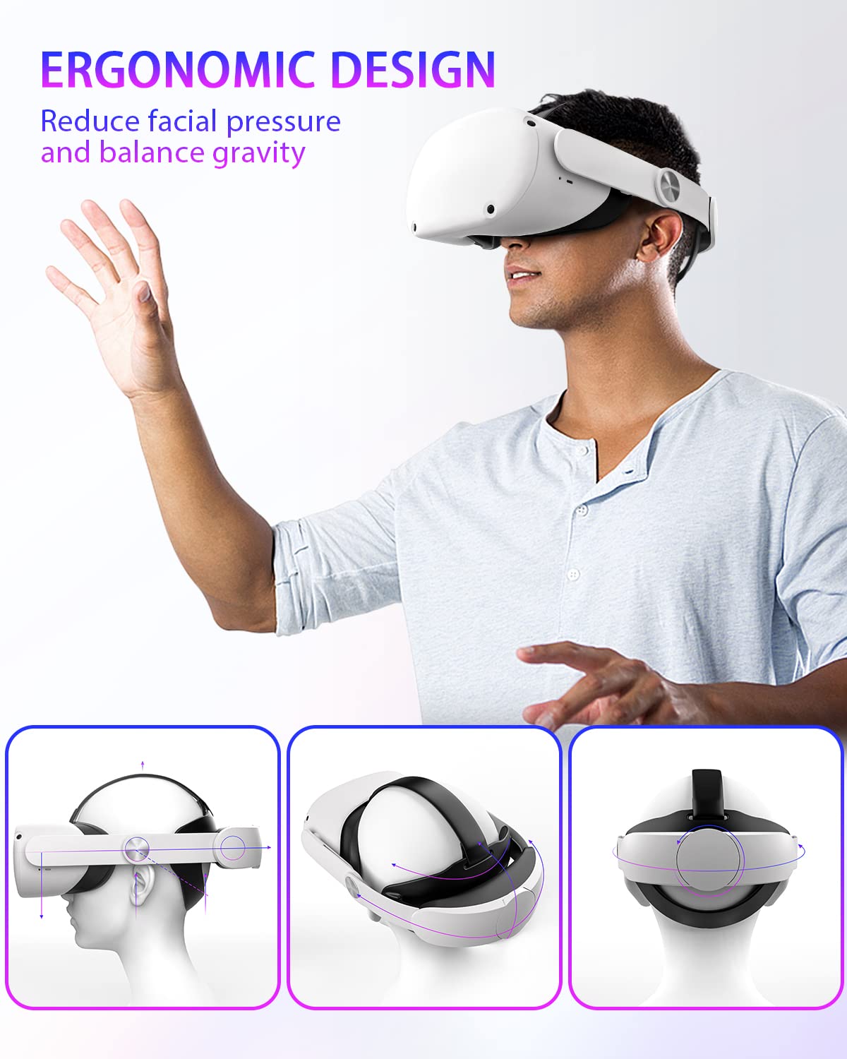 Head Strap for Oculus Quest 2: NIUCOO Adjustable Headstrap for Oculus Quest Weight Balance, Enhanced Support and Comfort in VR