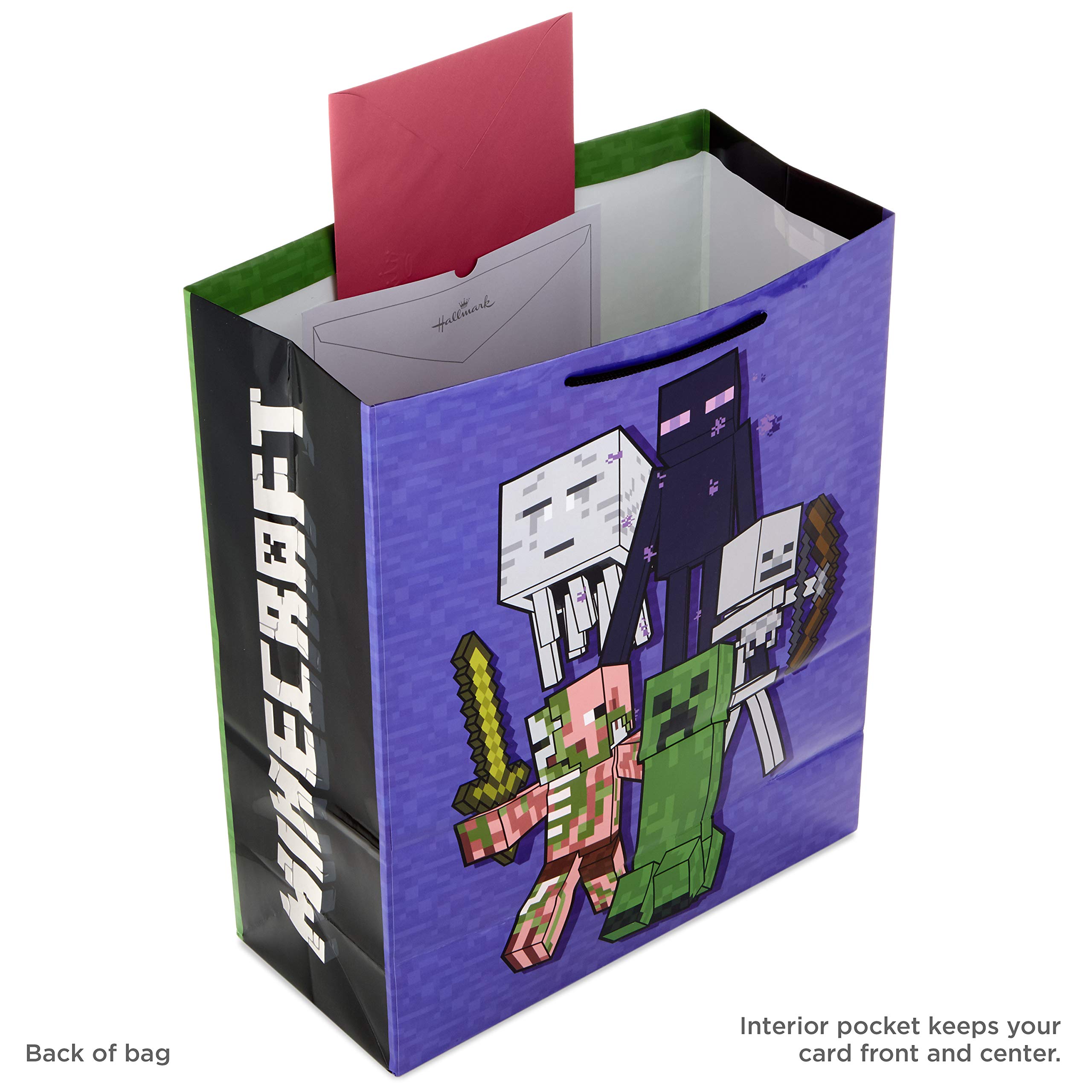 Hallmark 15" Extra Large Minecraft Gift Bag with Tissue Paper for Christmas, Birthdays, Valentines Day, Kids Parties, Holidays and More