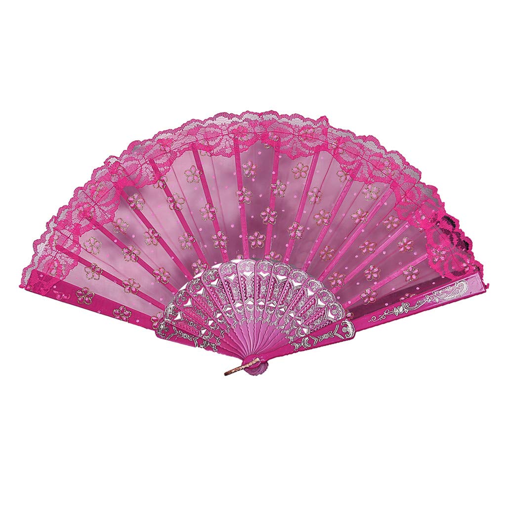 Hand Fans Folding fan Special offer folding hand-held fan Chinese style dance party wedding lace silk Dance Wedding Party Lace Silk Folding (Color : C)