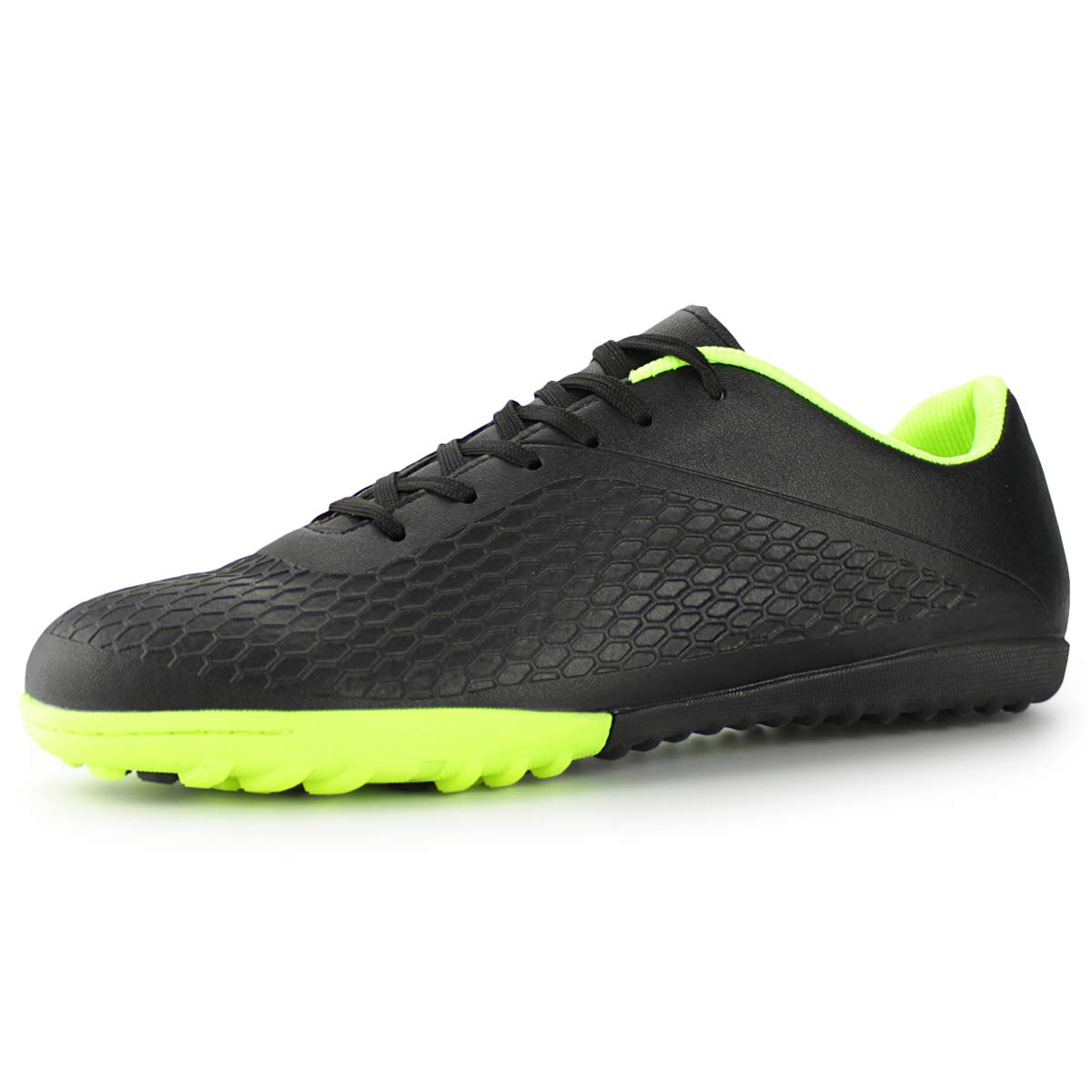 Hawkwell Men's Turf Soccer Shoes Outdoor/Indoor Comfortable Soccer Cleats, Black Lime PU, 7 M US