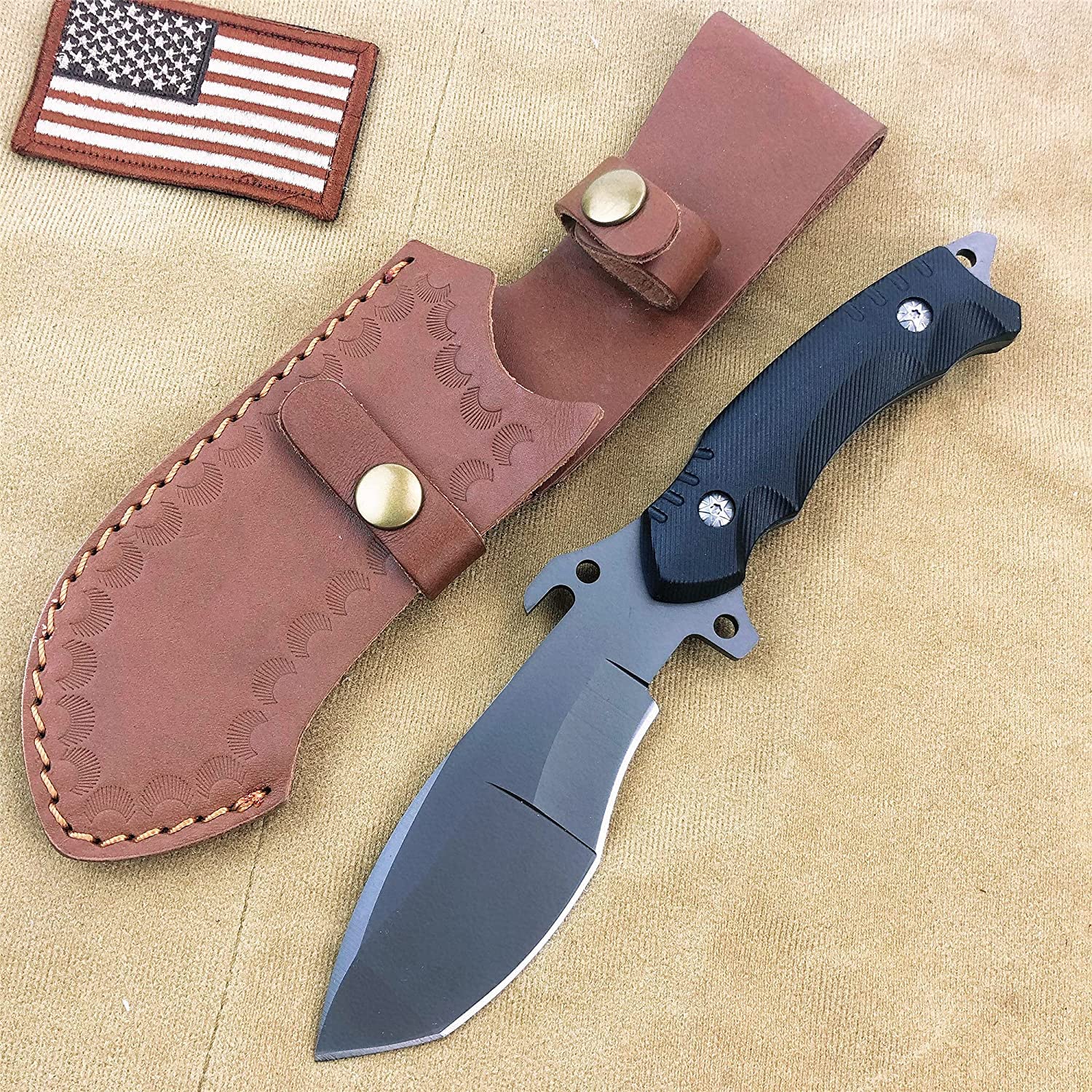 HOLYEDGE Outdoor Survival Tactical Gear Fixed Blade Knife G10 Handle 9.8-inch Wilderness Essential Hunting Camping Knives with Cowhide Sheath