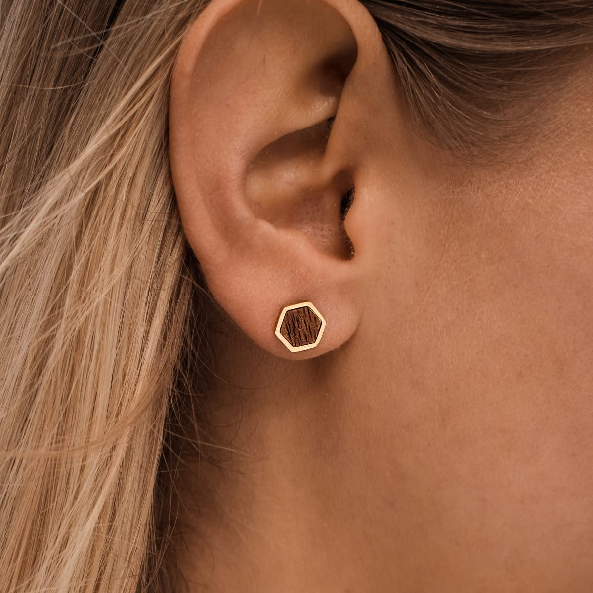 HOLZKERN Facade Composition, 24k Gold Earrings for Women with Unique Walnut Wood