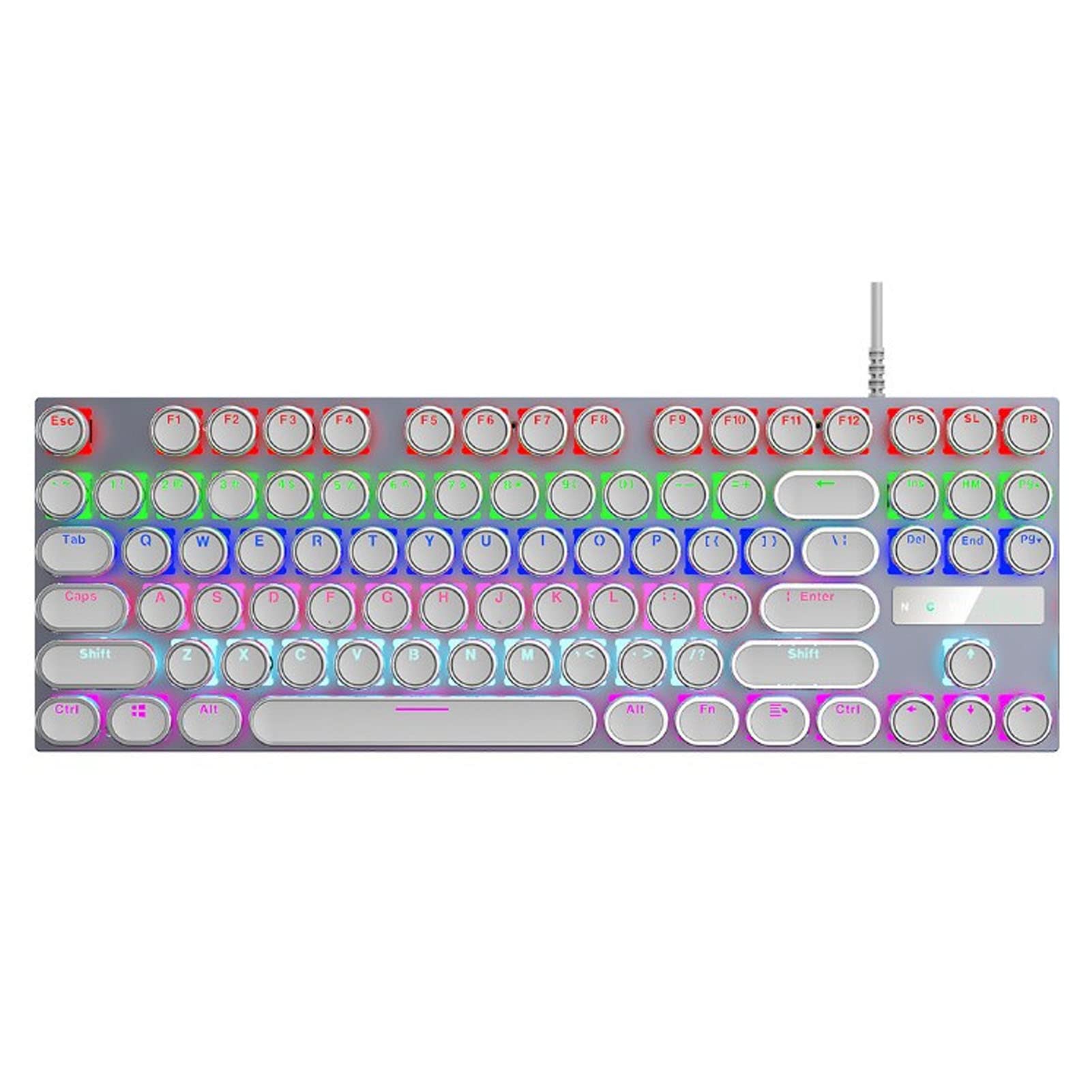 Mechanical Gaming Keyboard, 26 RGB Gaming Keyboard, 87 Keys Color Light Blue Switch USB Wired Keyboard, Waterproof Color Matching for PC(White Electroplating Punk)