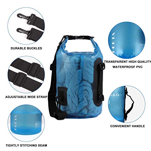 HEETA Waterproof Dry Bag for Women Men Transparent Blue 5L Bundle with 3-Pack Clear Waterproof Dry Bag